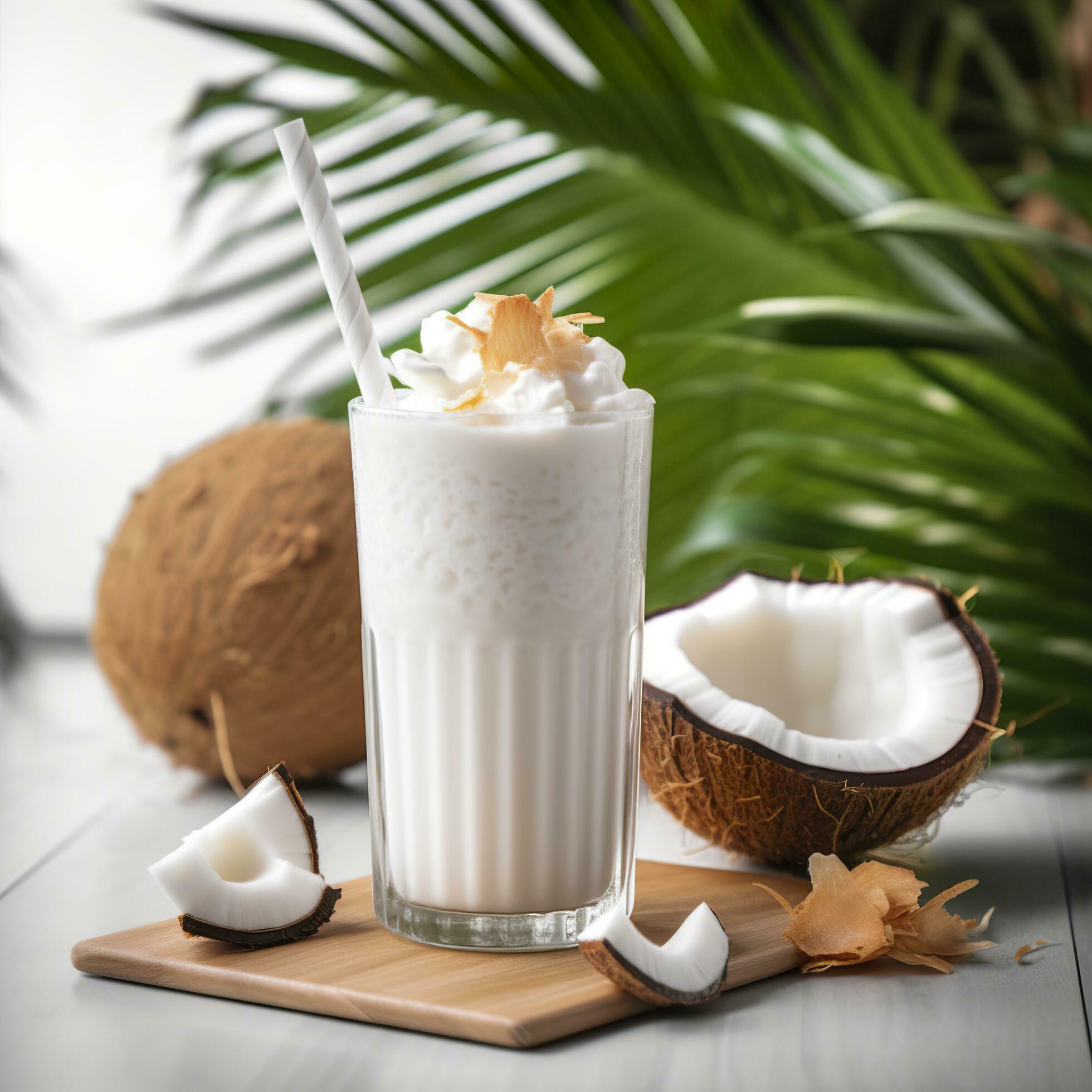 Coconut milk shake glass with fresh sliced coconut. Generative AI 32971682 Stock Photo at Vecteezy
