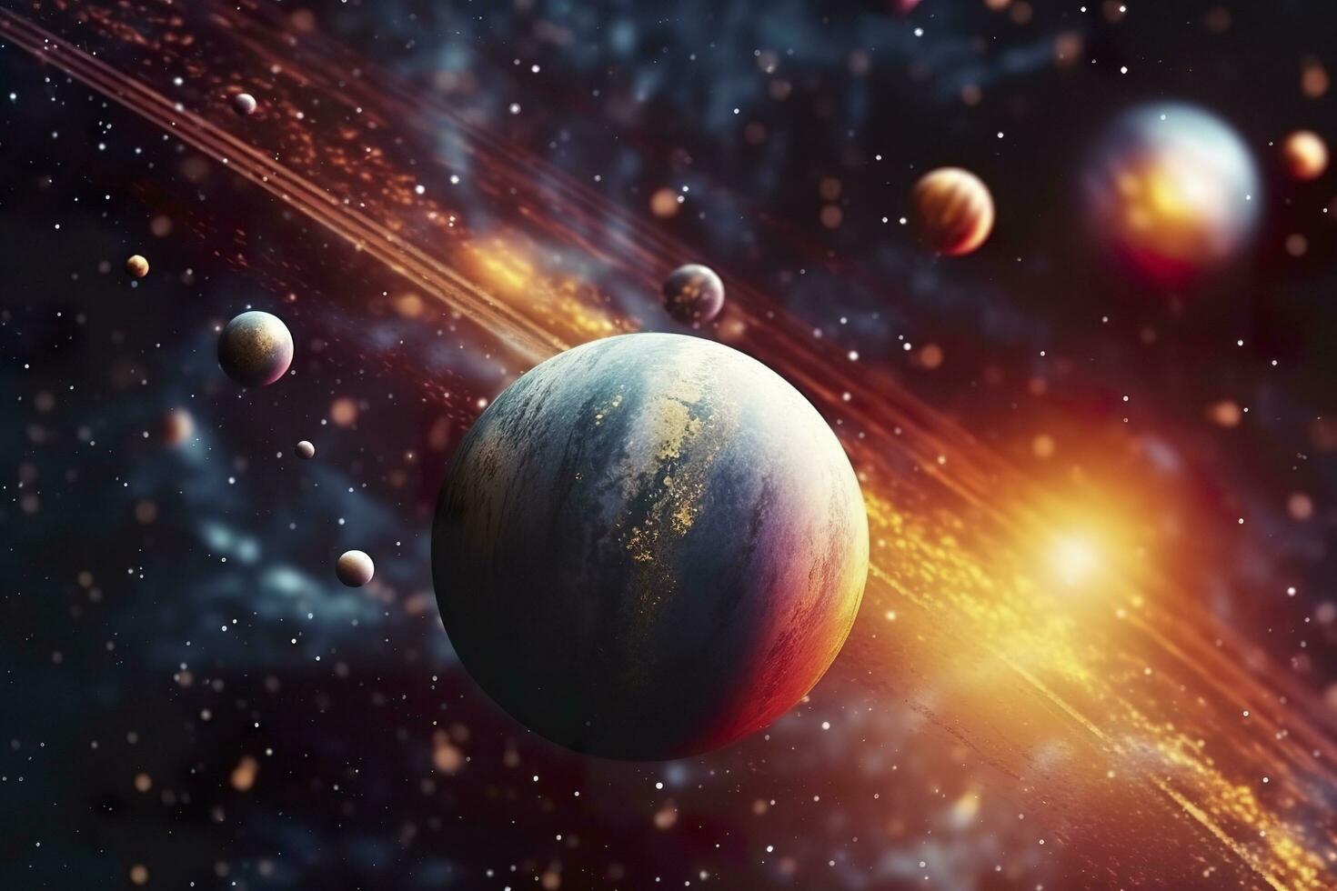 Our 3d Solar system with planets in orbits path. AI Generative 32972471 ...