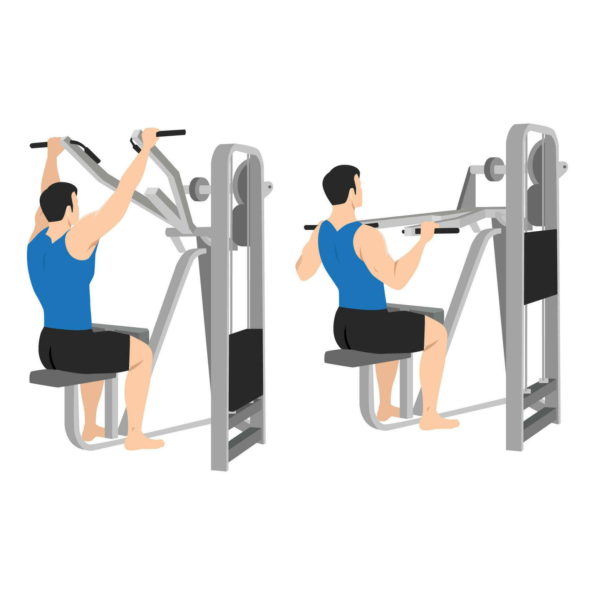 Man doing lever front pulldown, lat machine pull down. 32979932 Vector ...