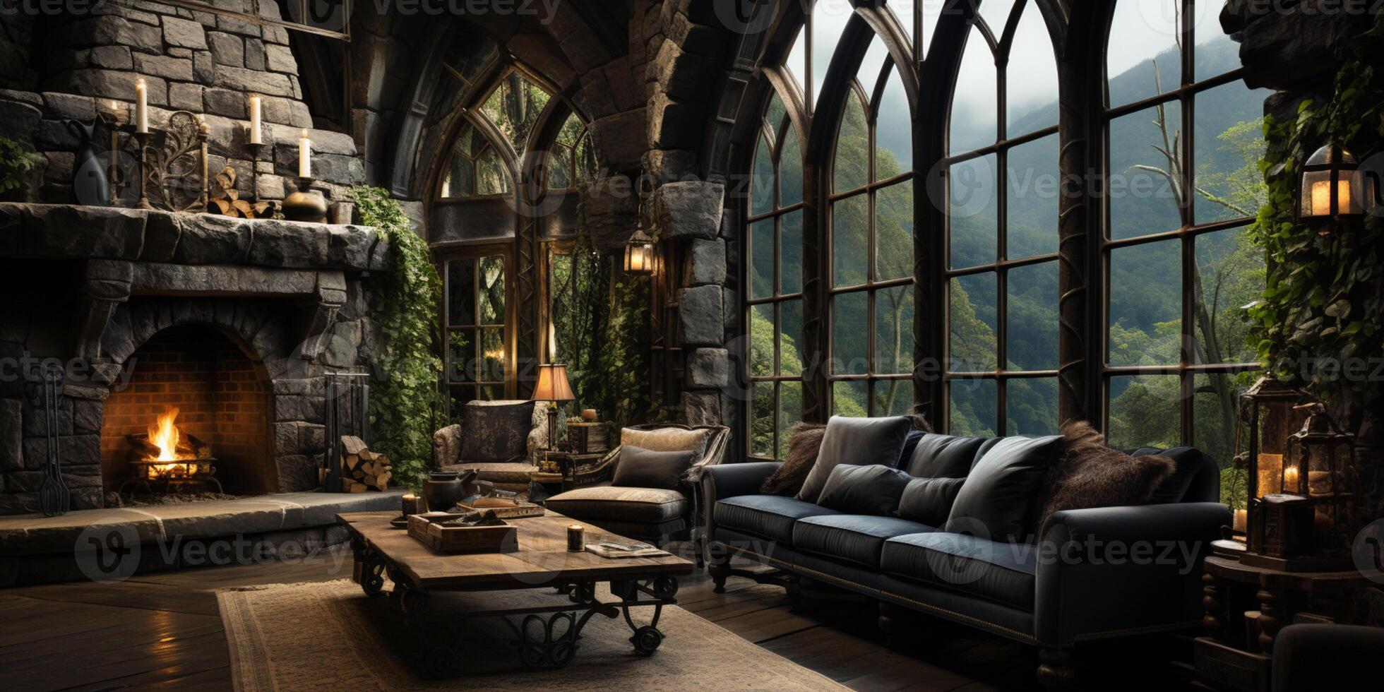 Interior Design, Beautiful Living room Gothic Style, Luxury Mansion ...