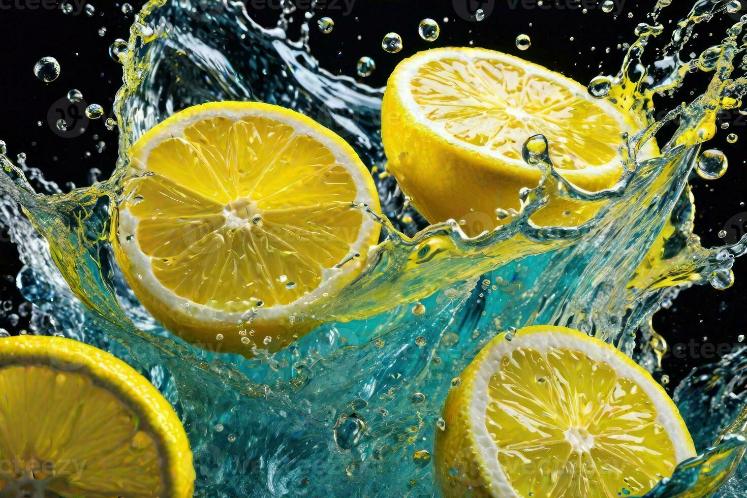 lemons and its slices falling into water and splashing. Generative AI 32987008 Stock Photo at ...
