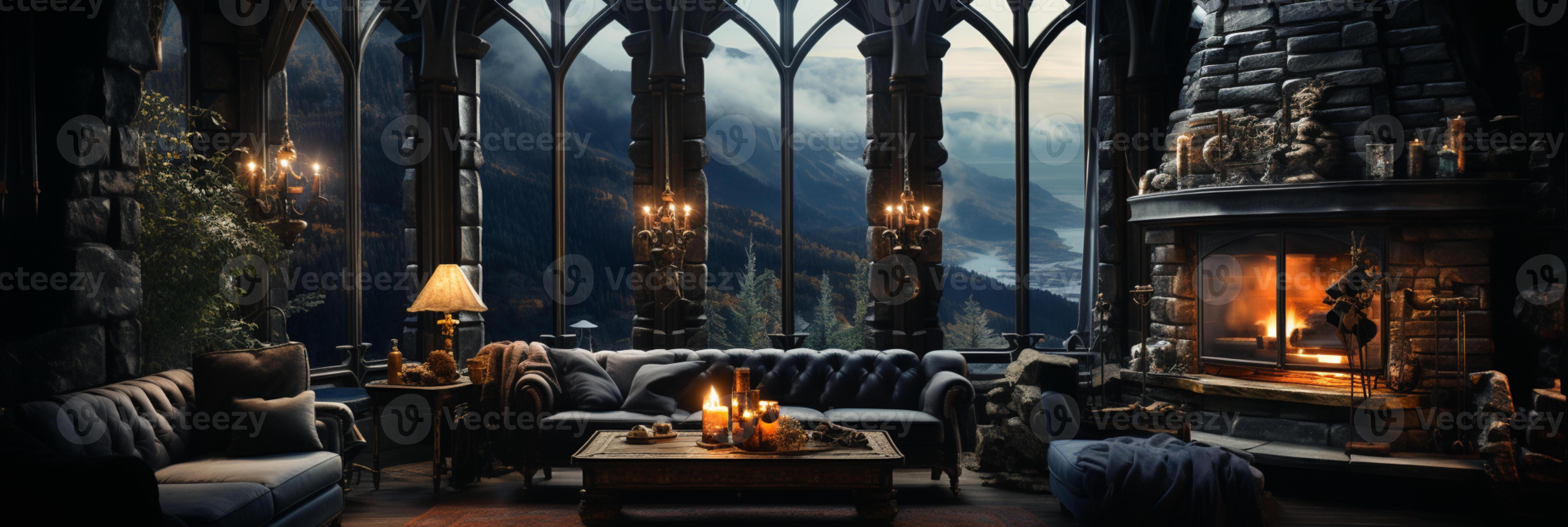 Interior Design, Beautiful Living room Gothic Style, Luxury Mansion ...