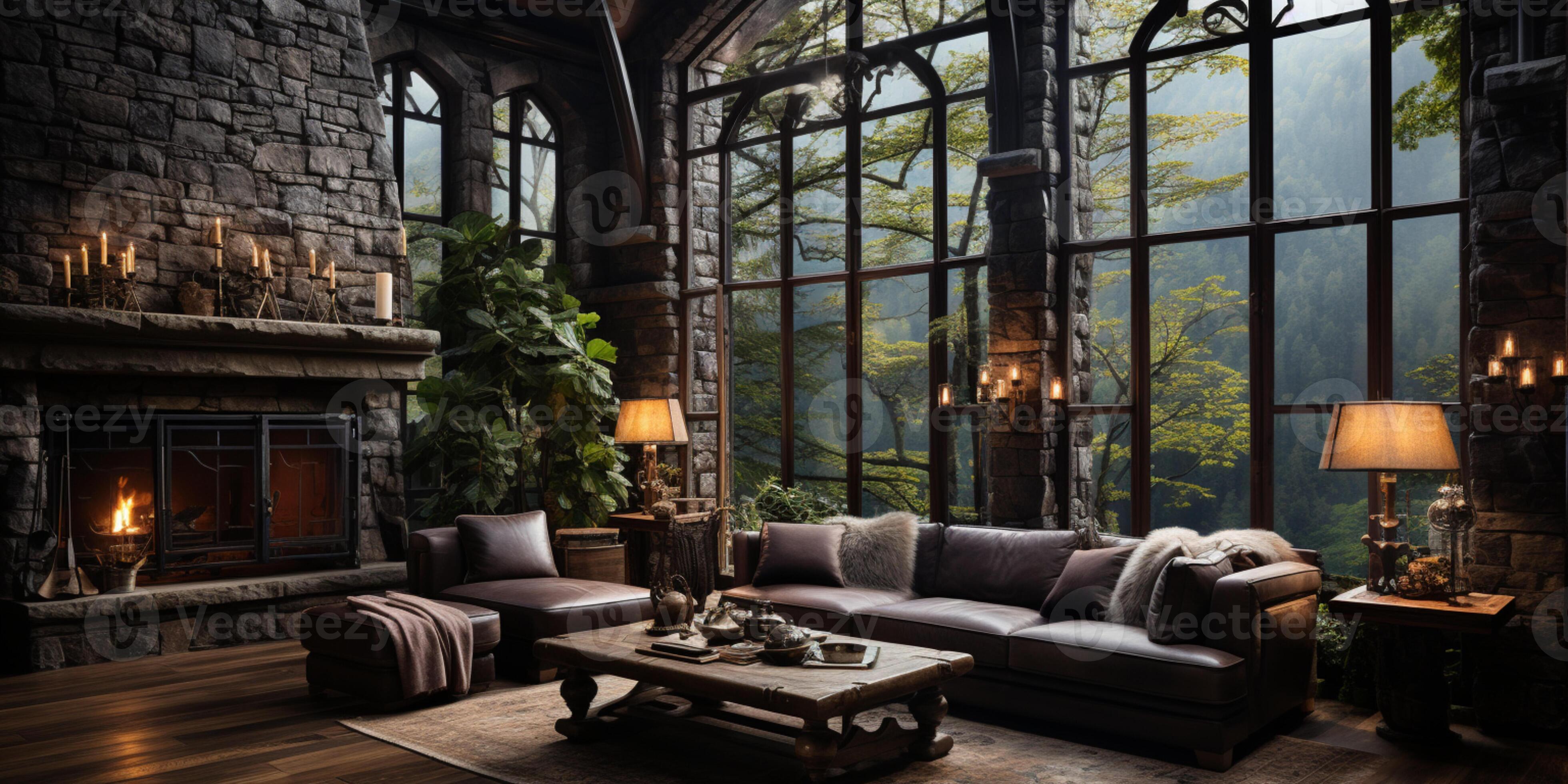 Interior Design, Beautiful Living room Gothic Style, Luxury Mansion ...