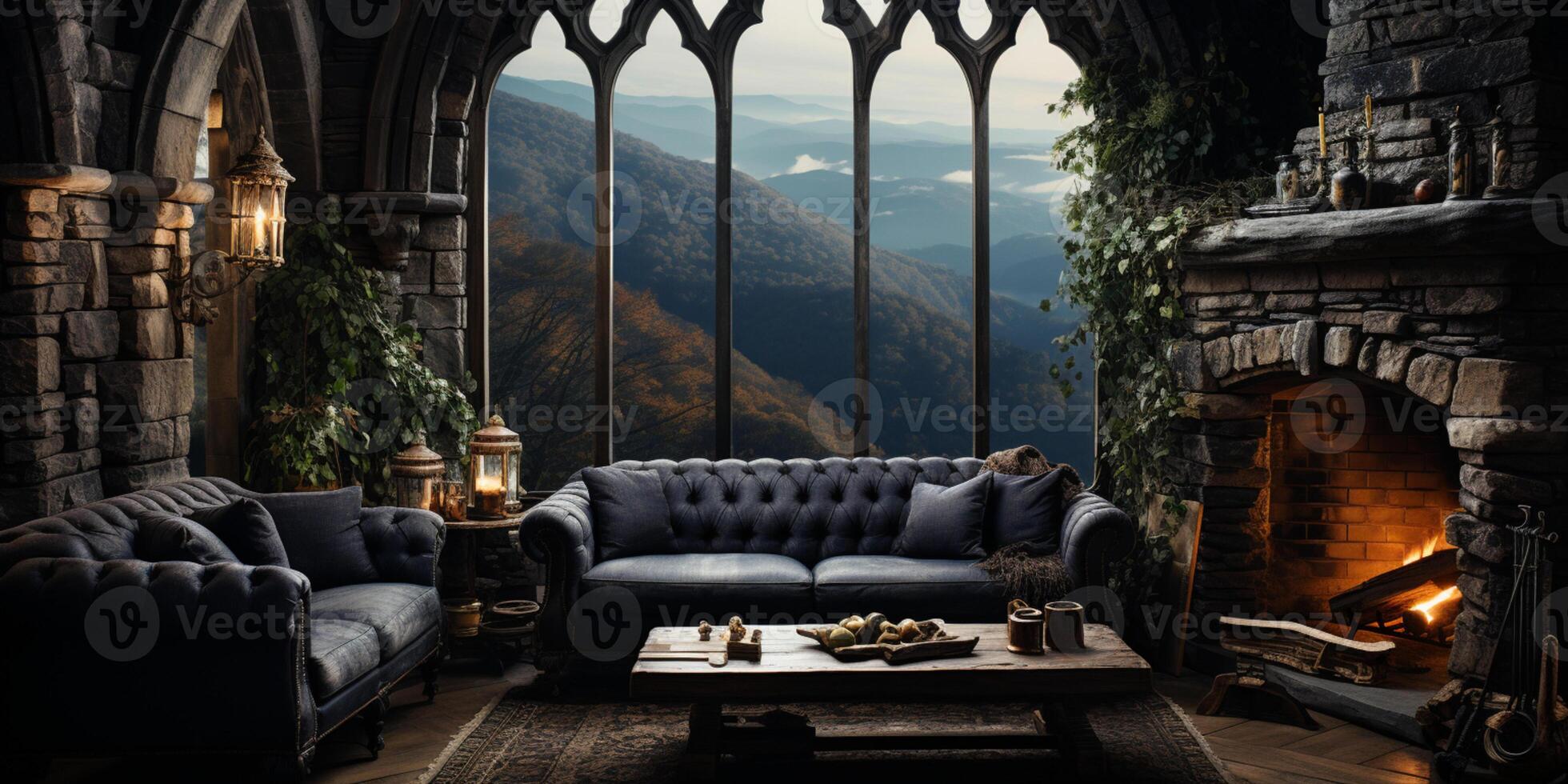 Interior Design, Beautiful Living room Gothic Style, Luxury Mansion ...