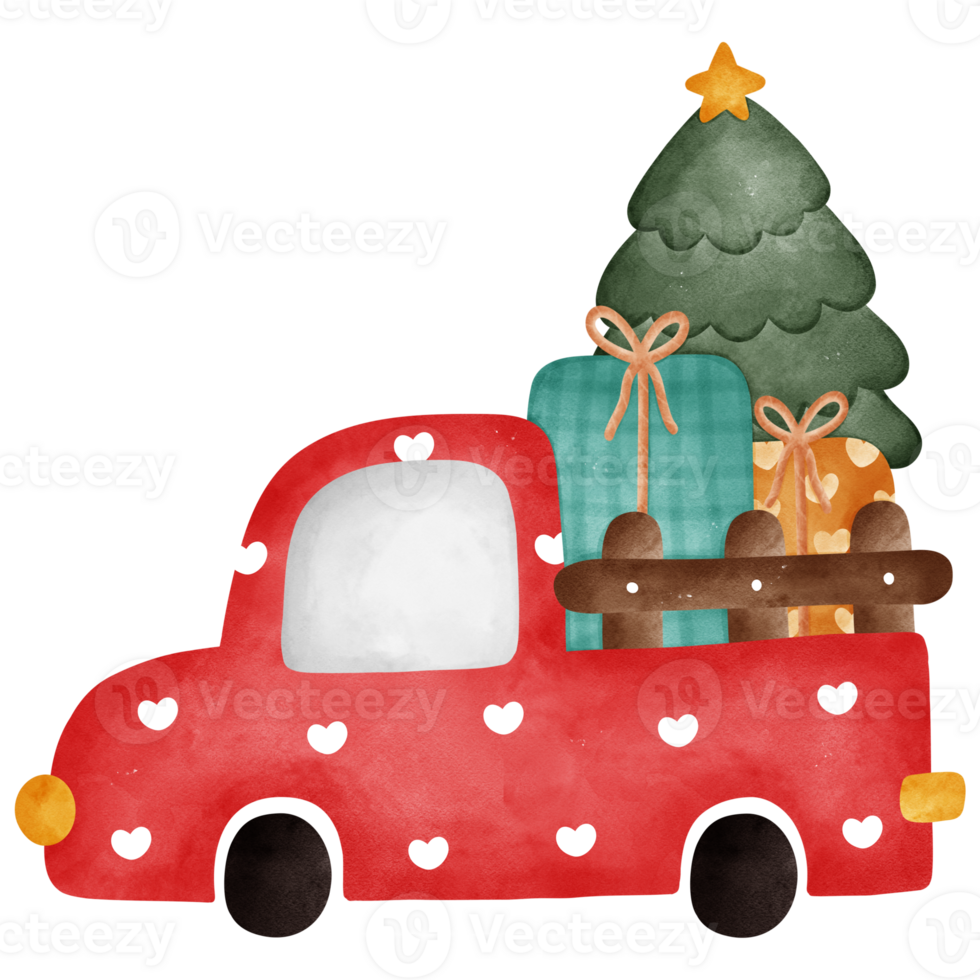 Christmas Car Decorative Watercolor Elements 32987887 PNG