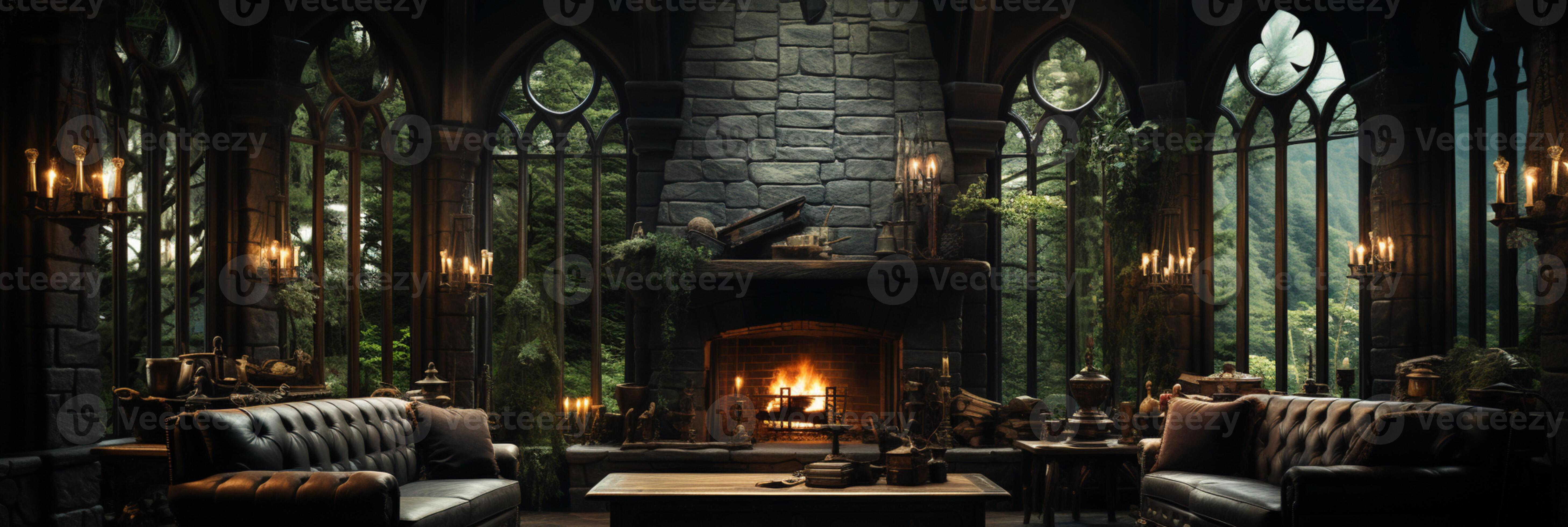 Interior Design, Beautiful Living room Gothic Style, Luxury Mansion ...