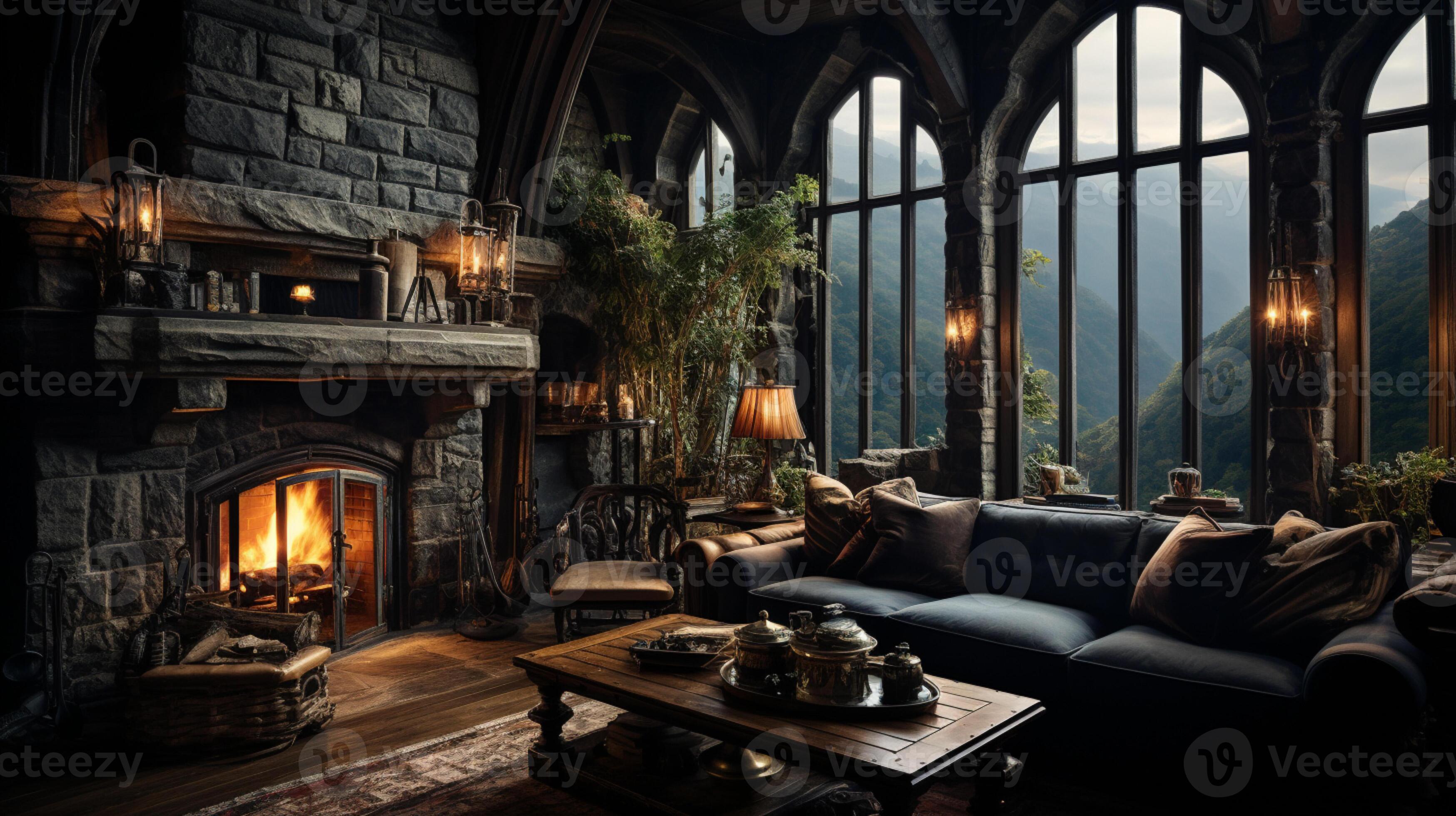 Interior Design, Beautiful Living room Gothic Style, Luxury Mansion ...