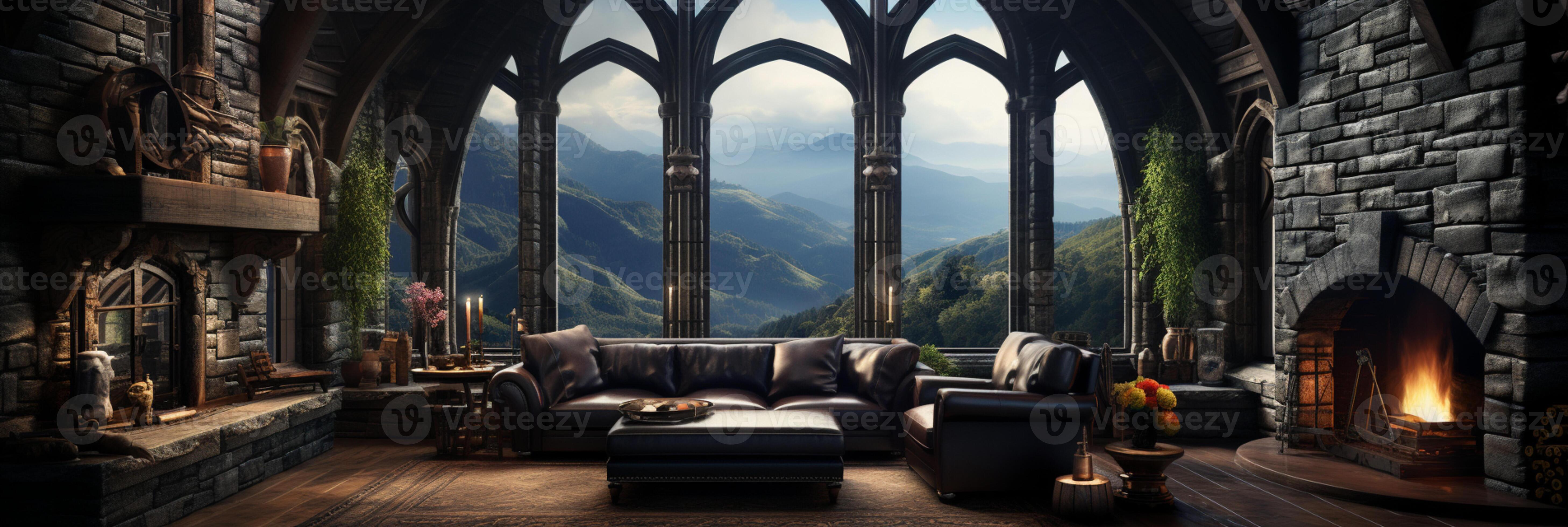 Interior Design, Beautiful Living room Gothic Style, Luxury Mansion ...