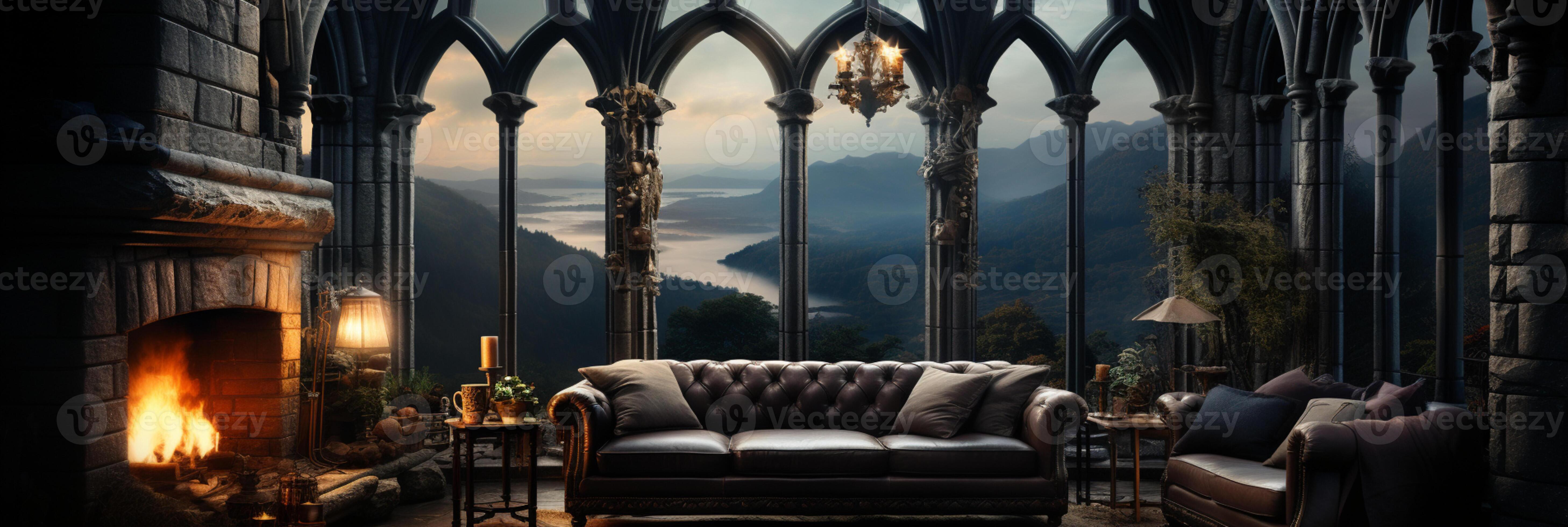 Interior Design, Beautiful Living room Gothic Style, Luxury Mansion ...