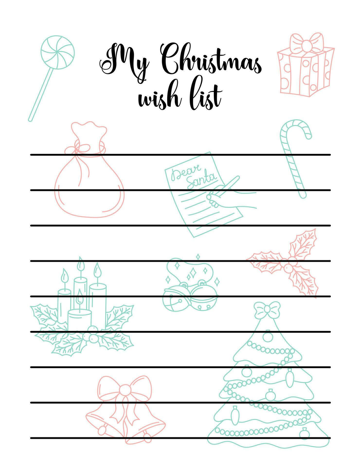 Christmas wish list blank template. Empty Xmas wishlist with cute kid ...