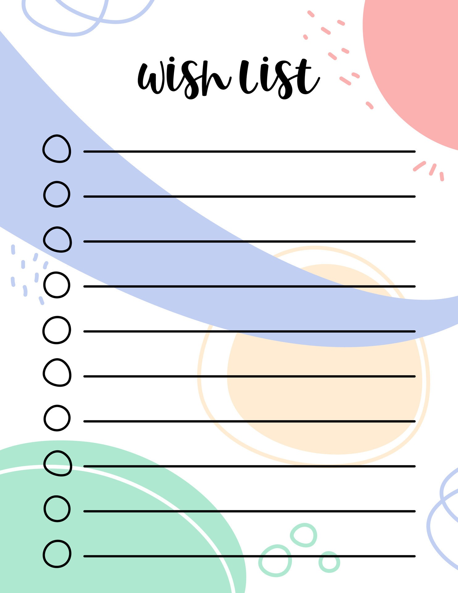 Wish List blank template. Empty wishlist with copy space and lines for ...
