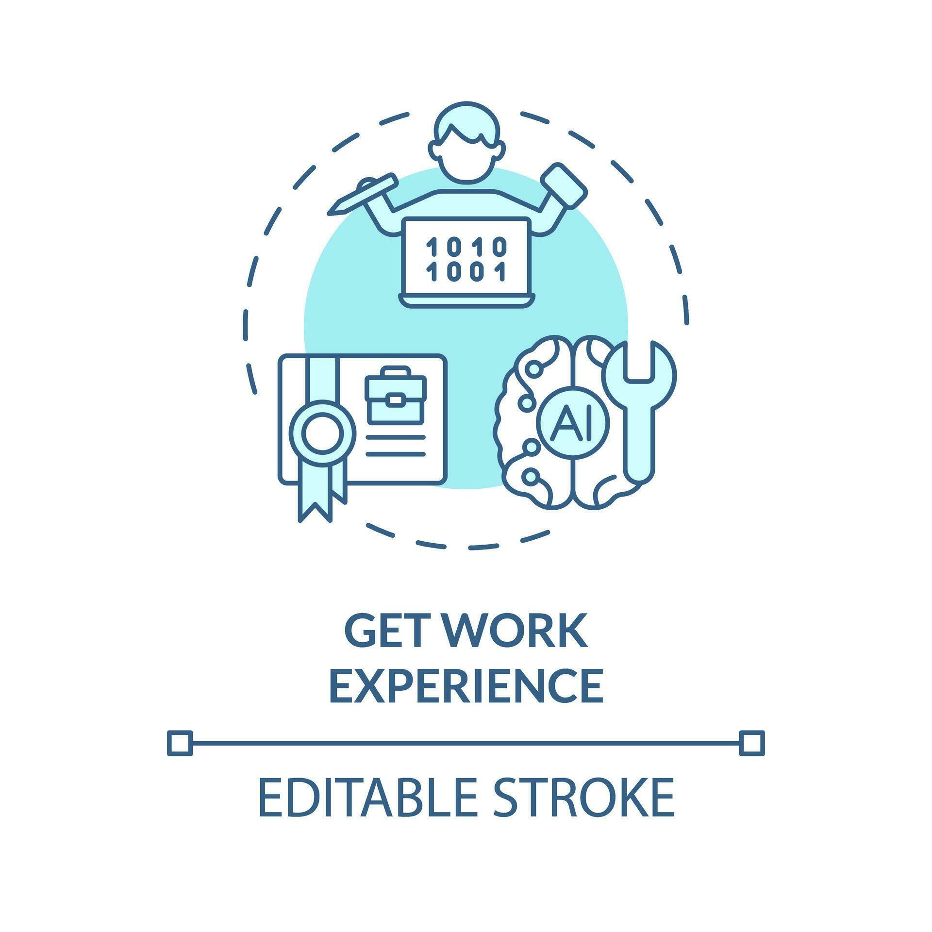 2D editable blue get work experience icon, simple isolated vector, AI engineer thin line ...