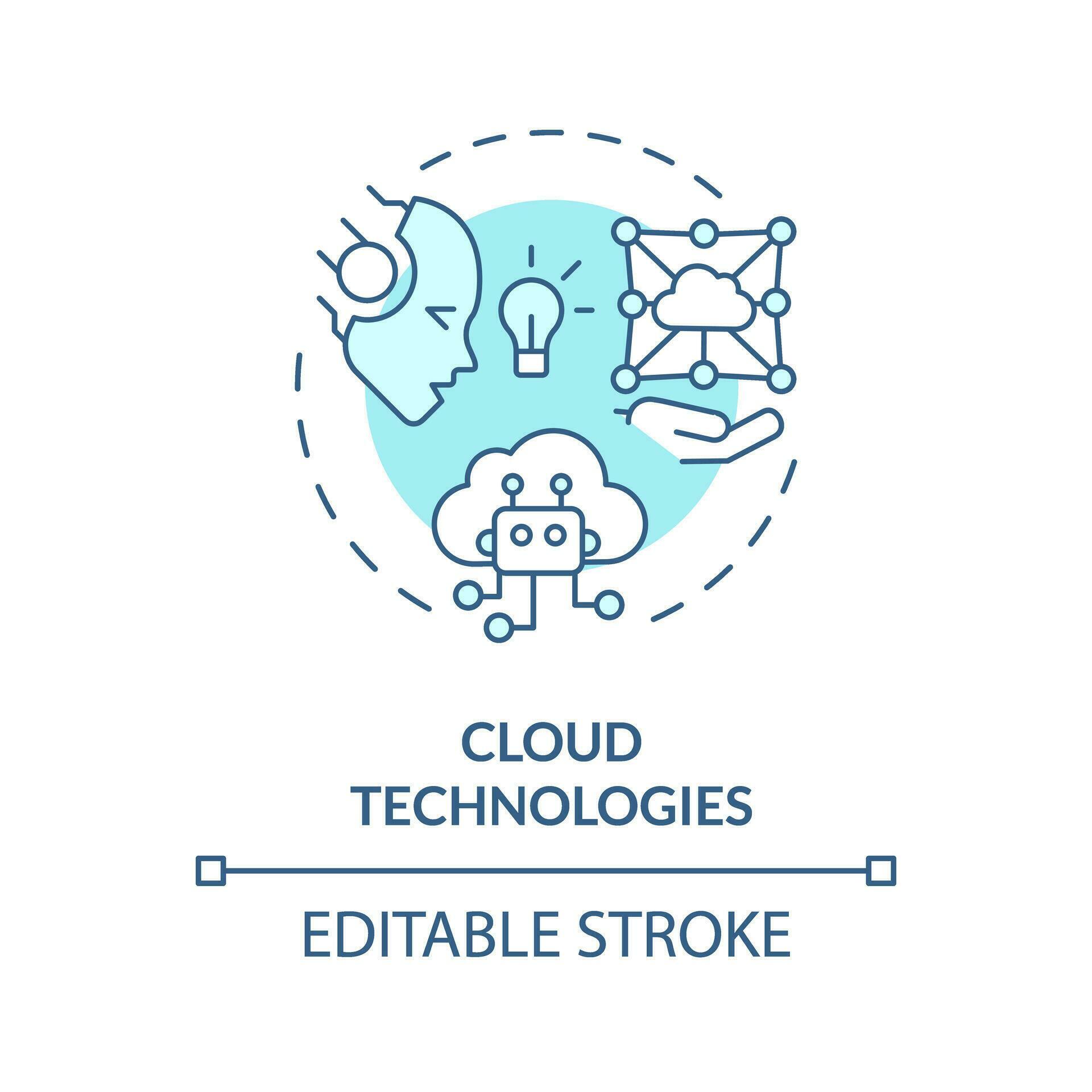 2D editable blue cloud technologies icon, simple isolated vector, AI ...
