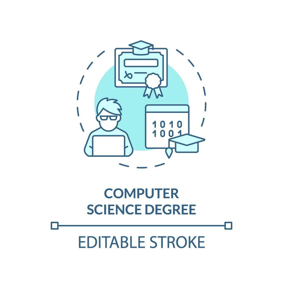 2D editable blue computer science degree icon, simple isolated vector ...