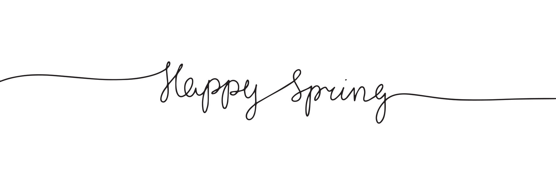 Happy Spring line art text banner. Handwriting spring short phrase in ...