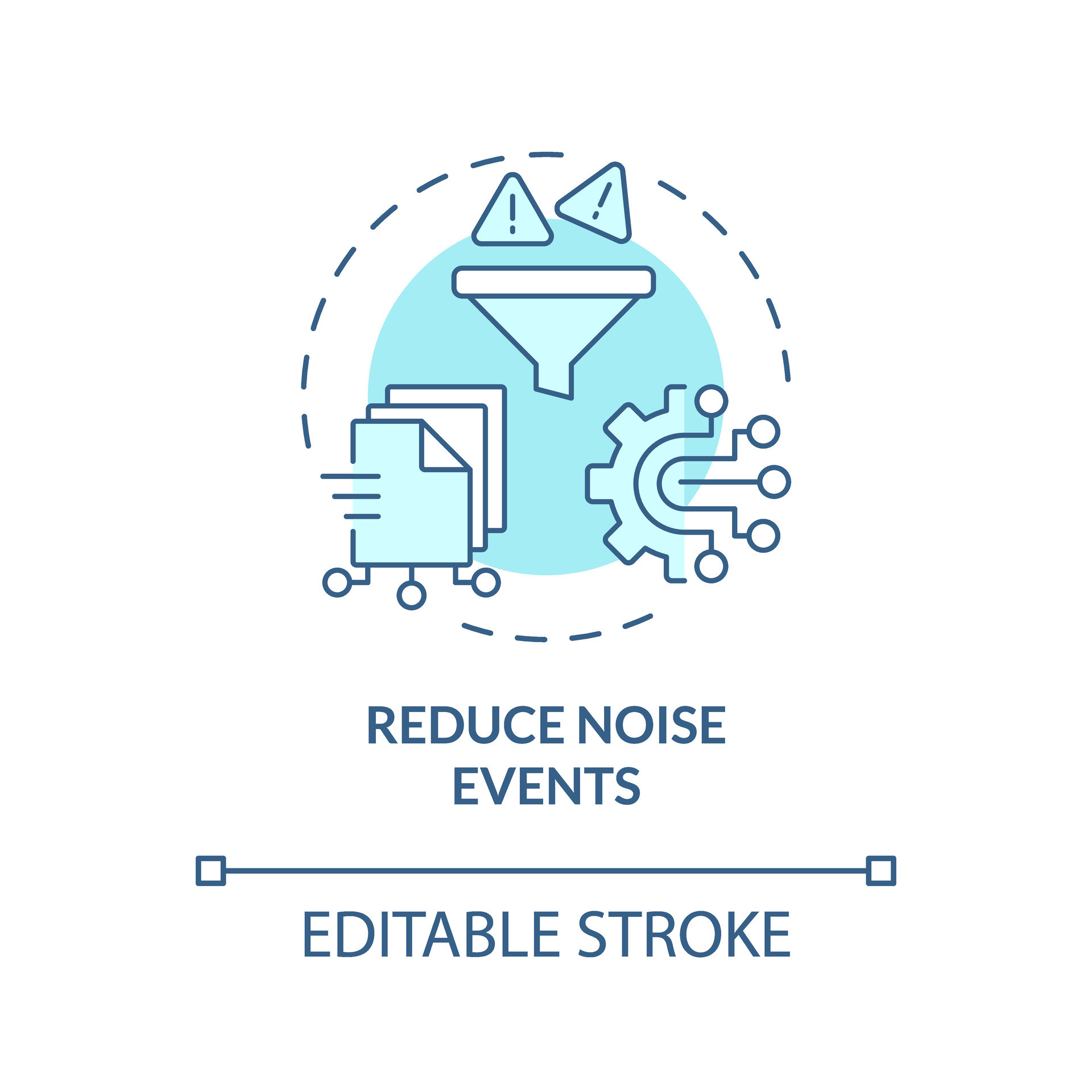 2D editable reduce noise events icon representing AI ops, isolated vector, blue thin line ...