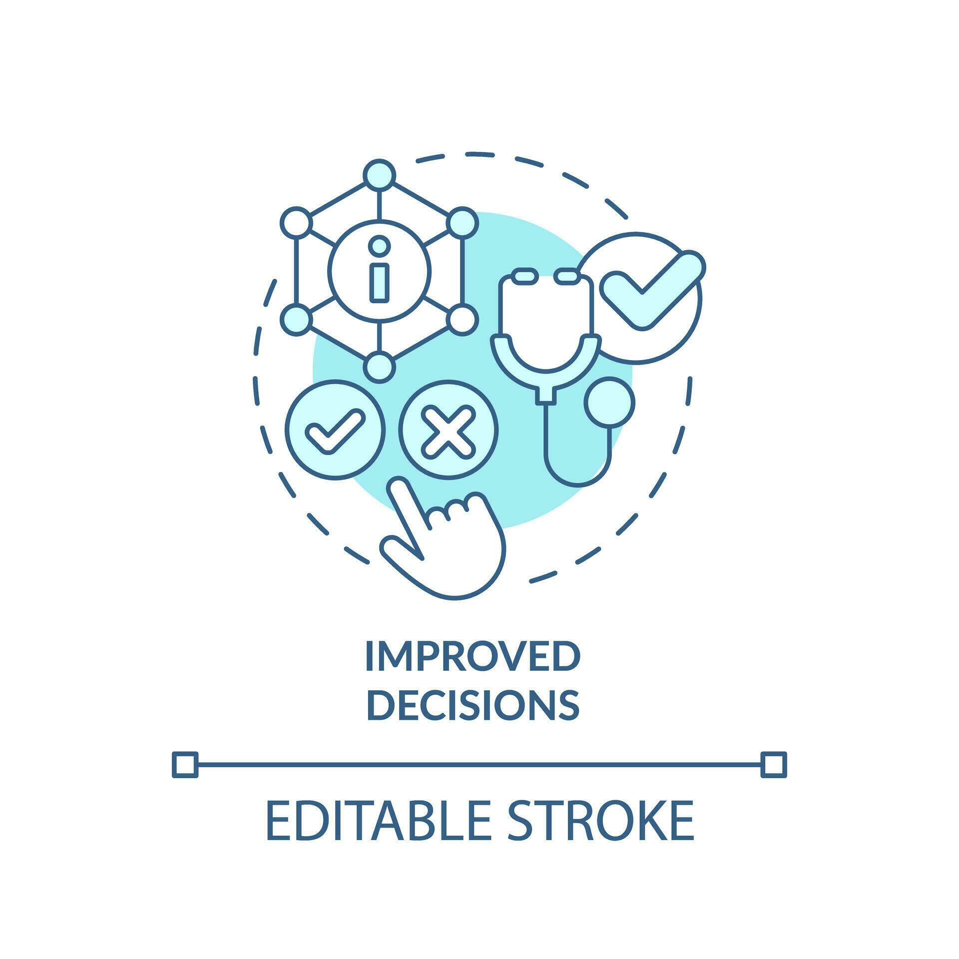 2D editable blue icon improved decisions concept, isolated monochromatic vector, health ...