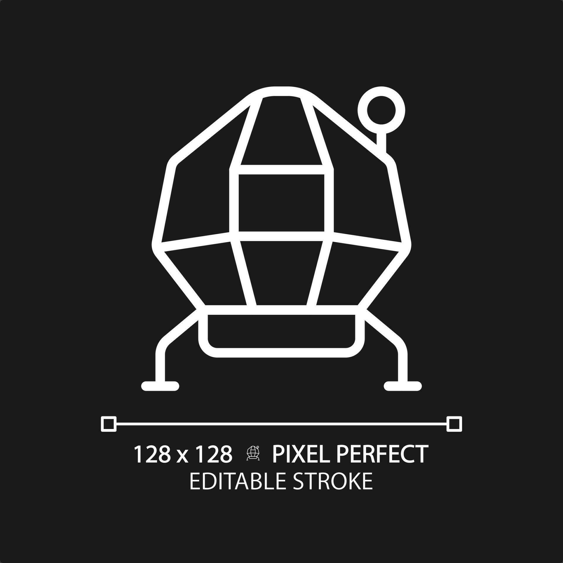 Lunar module pixel perfect white linear icon for dark theme. Moon ...