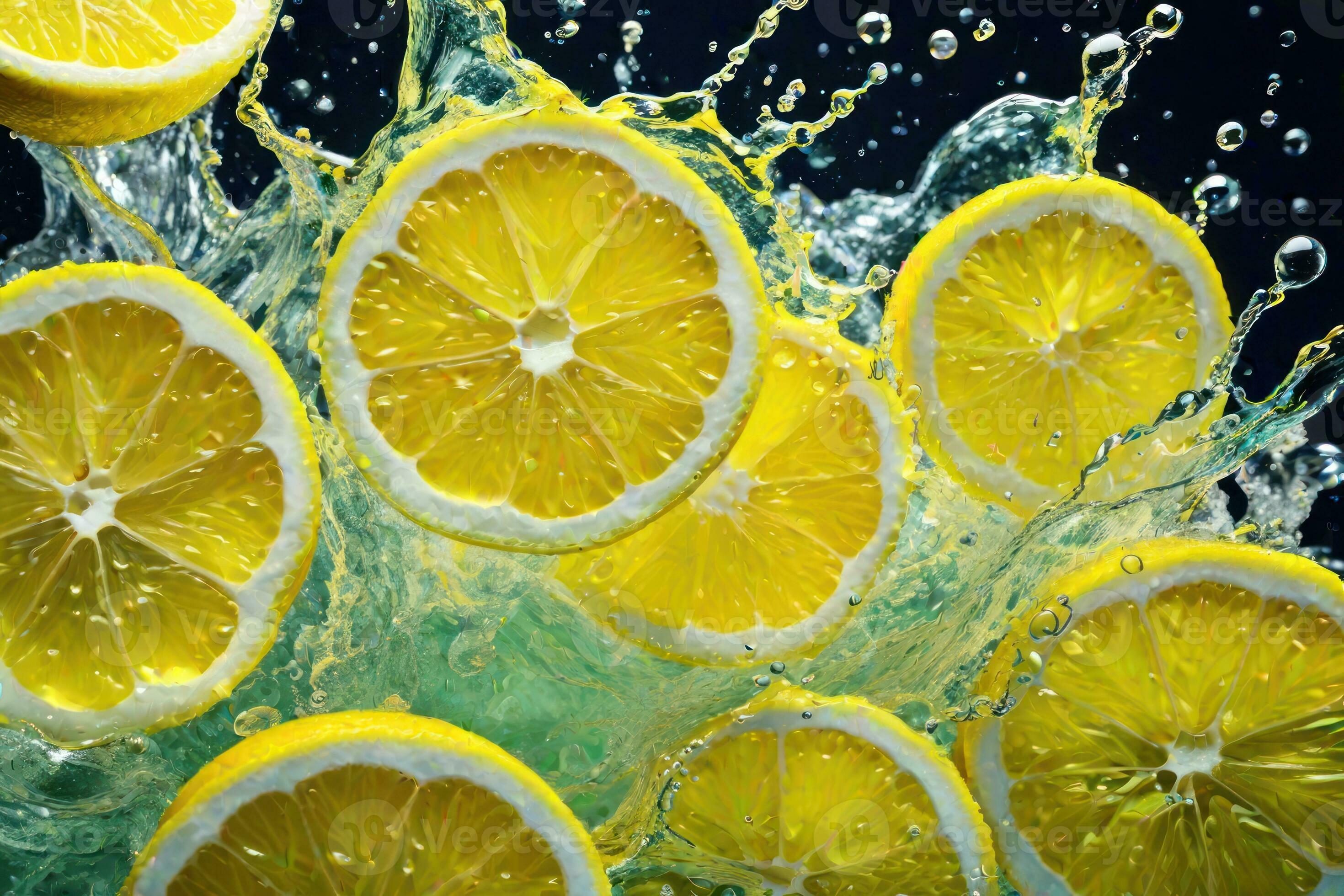 lemons and its slices falling into water and splashing. Generative AI 32997199 Stock Photo at ...