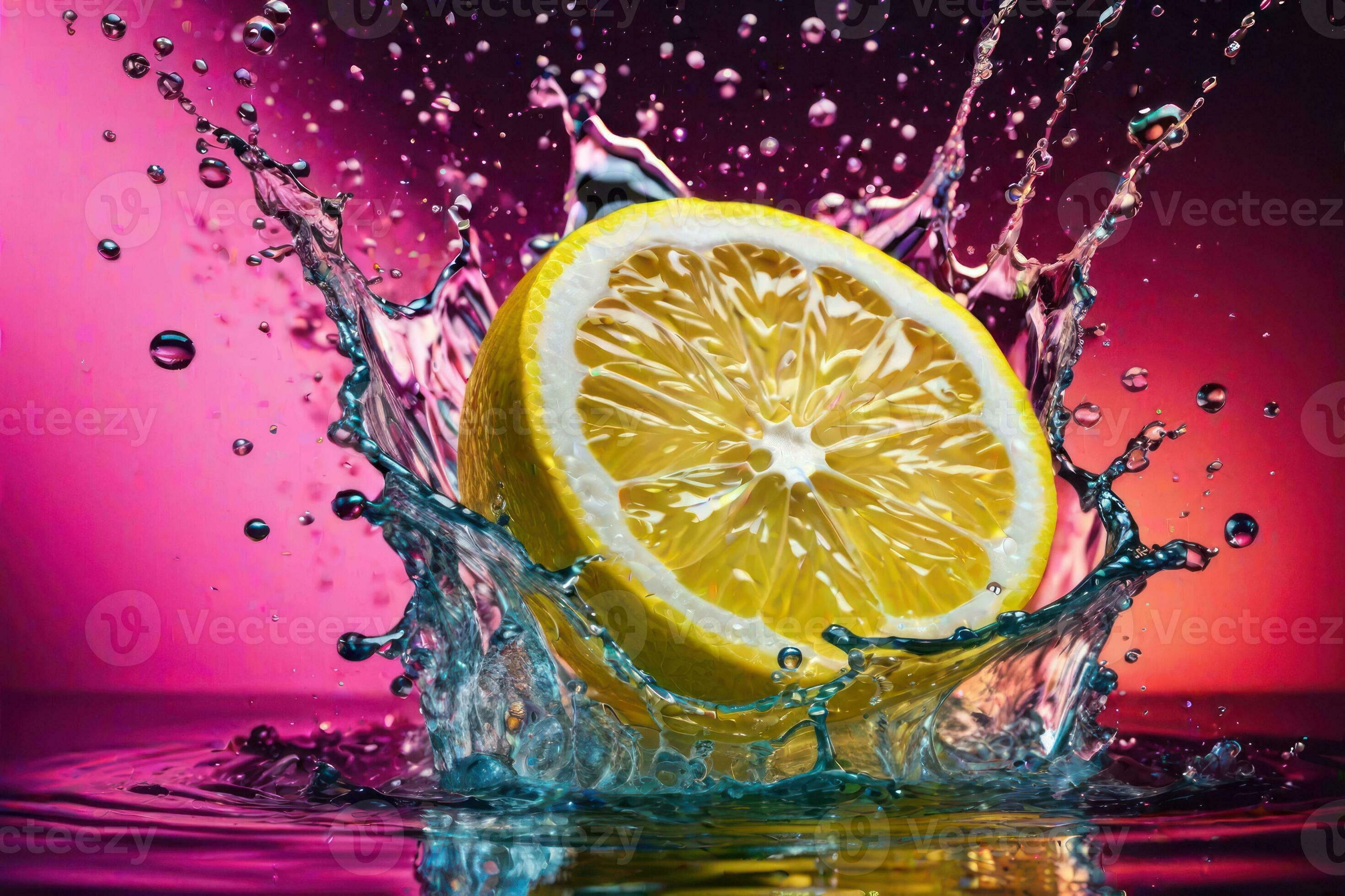 lemons and its slices falling into water and splashing. Generative AI 32997583 Stock Photo at ...