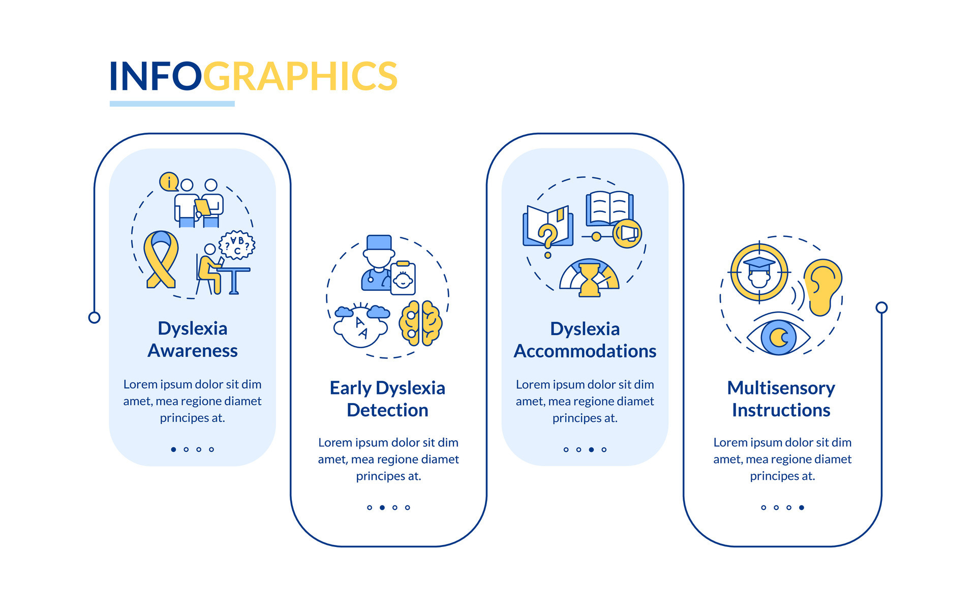 2D dyslexia vector infographics template with linear icons concept ...