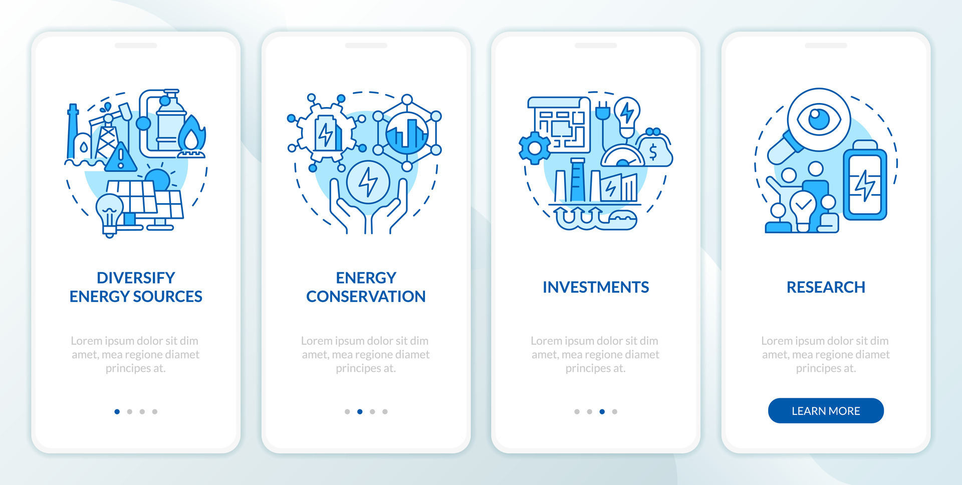 2d Linear Blue Icons Representing Carbon Border Adjustment Mobile App Screen Set 4 Steps