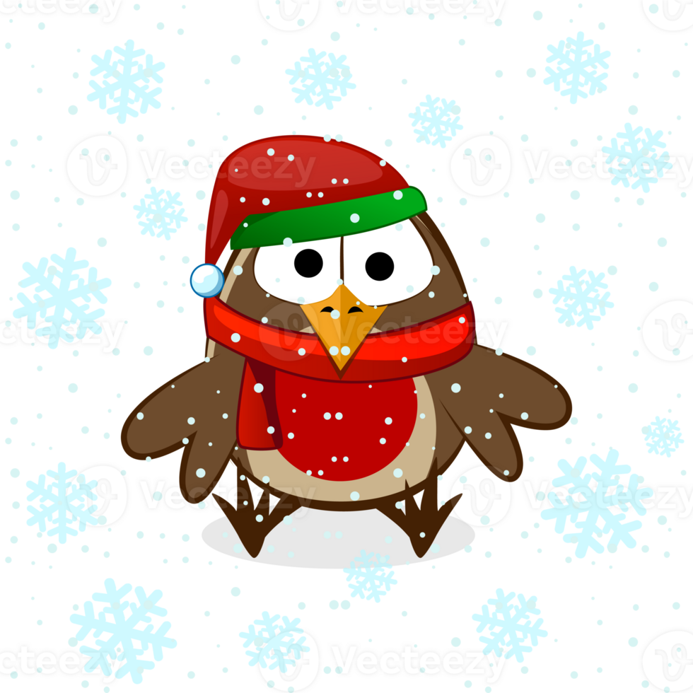 Little Funy Bullfinch In New Years Cap And Snow 33001407 Png