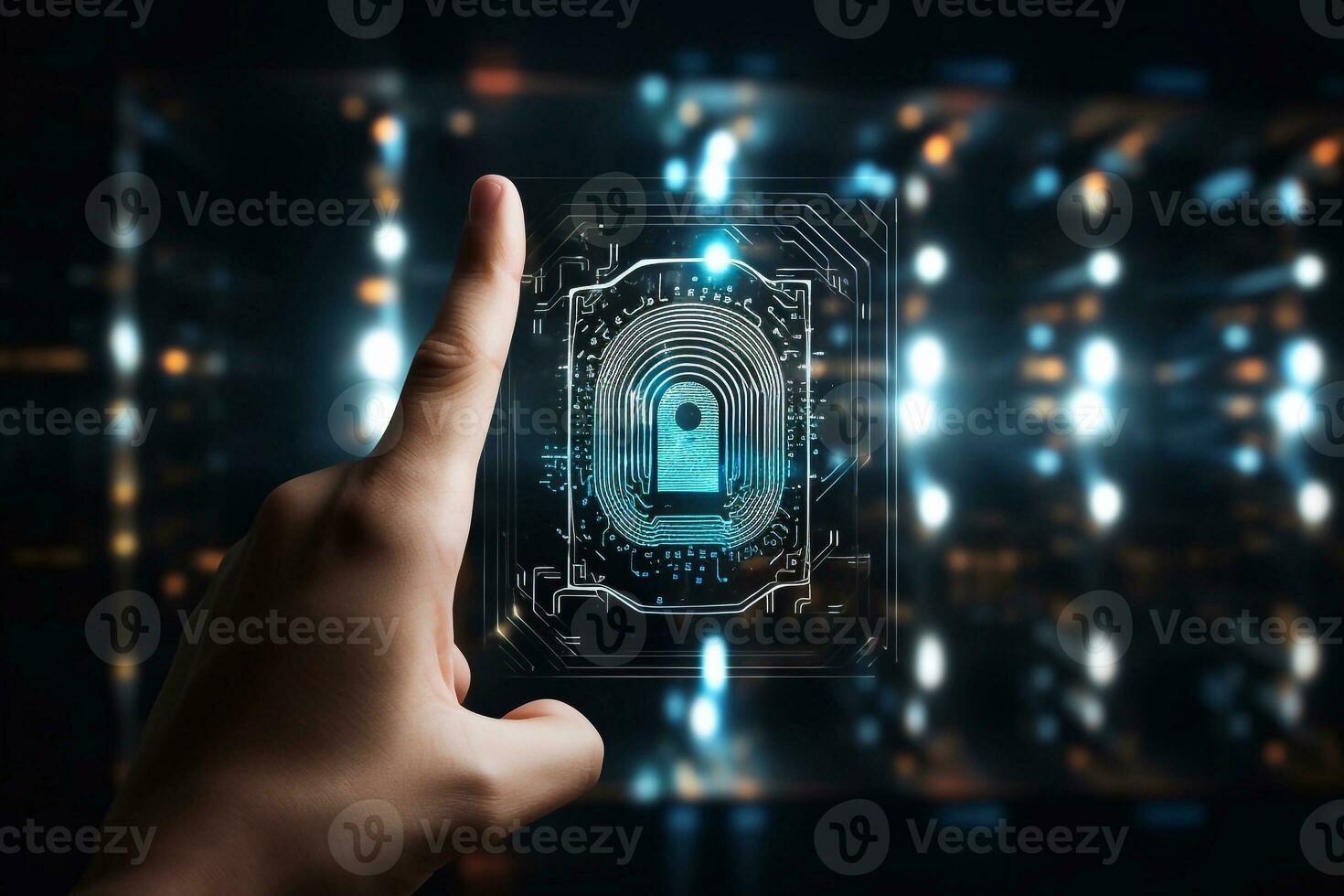 A image of Fingerprint scan provides security access with biometrics identification. Future ...