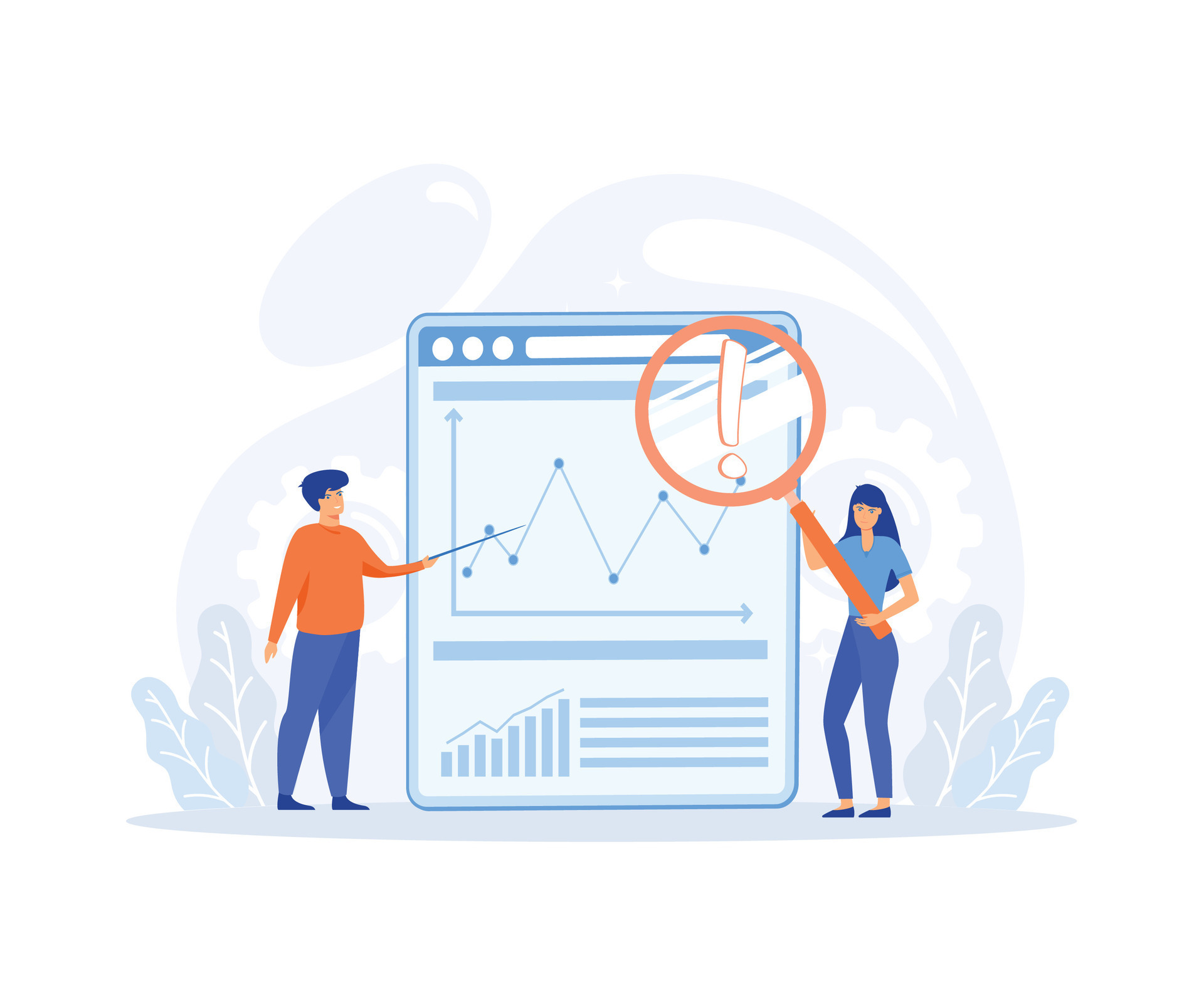 Big Data and Cloud Computing, Business characters using remote servers to analyzing large sets ...