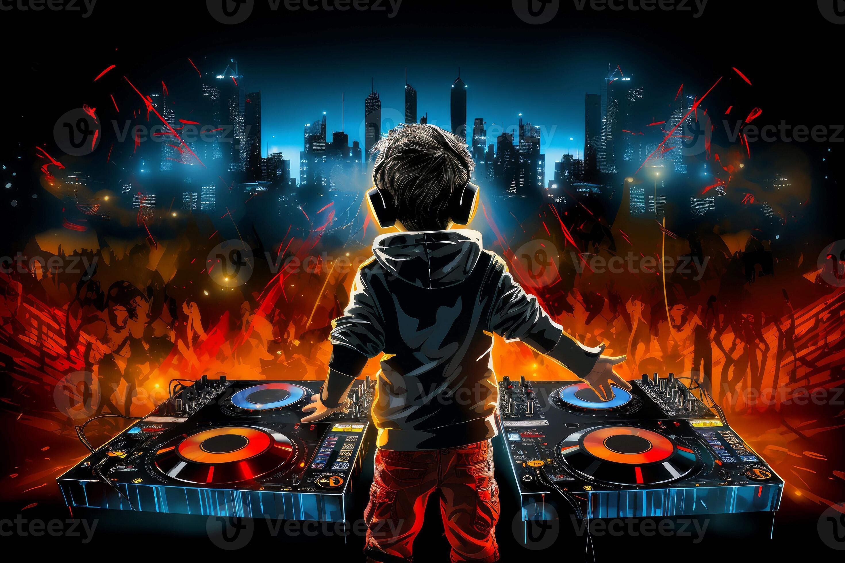 Enthusiastic Dj child boy dancing people club. Generate Ai 33033566 Stock Photo at Vecteezy