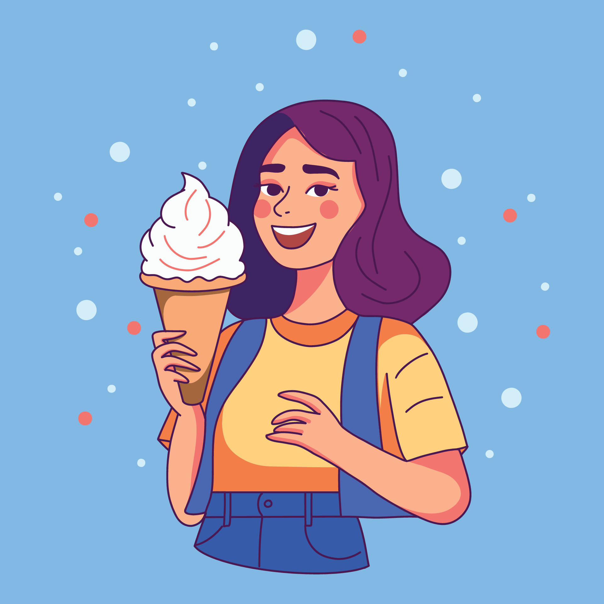 Color Palette Blue Yellow Cute Girl Holding Ice Cream In Her Hands