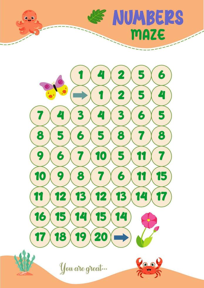 Maze game with numbers 33041951 Vector Art at Vecteezy