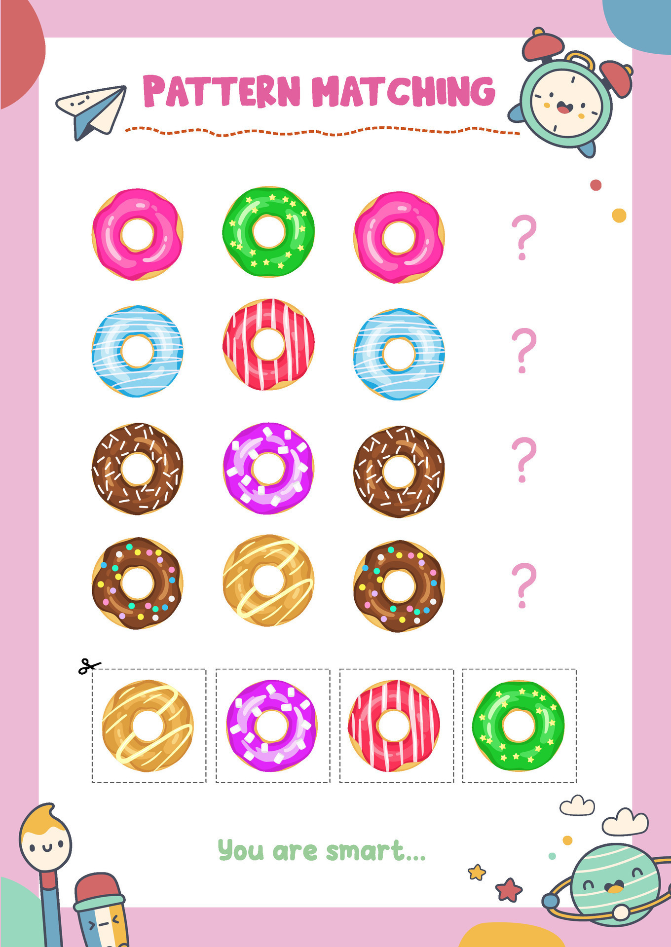 Matching pictures to patterns. Activity worksheet 33041957 Vector Art at Vecteezy