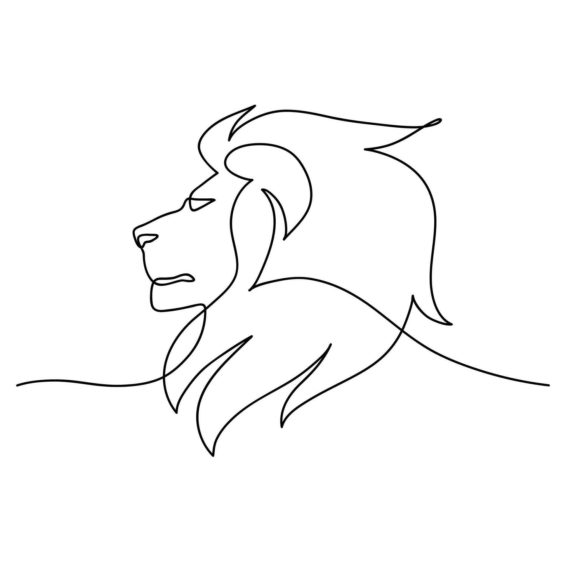 Lion portrait side face continuous line art drawing style, Design ...