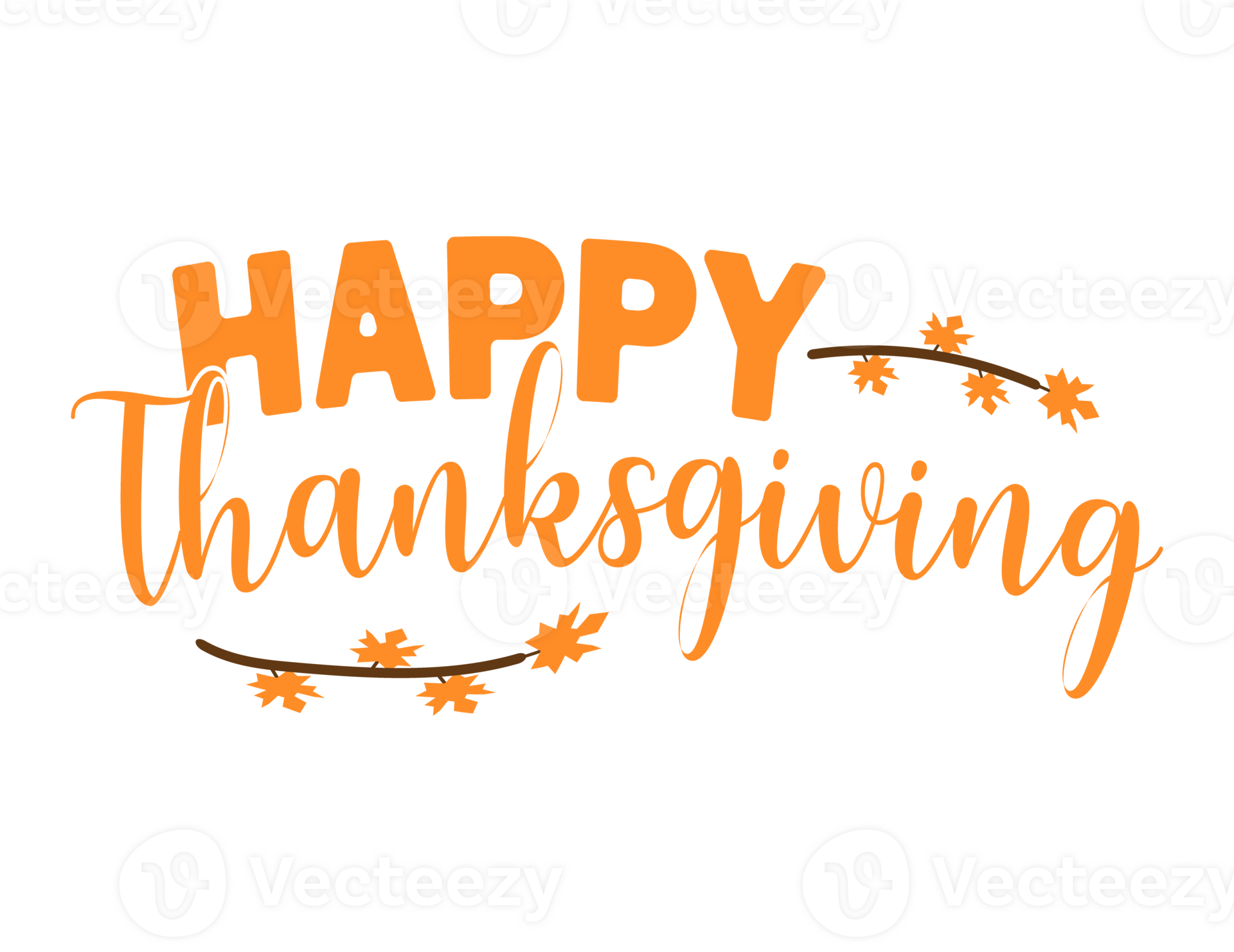 Happy Thanksgiving Calligraphy Text with Leaves Typography Illustrated 33045896 PNG