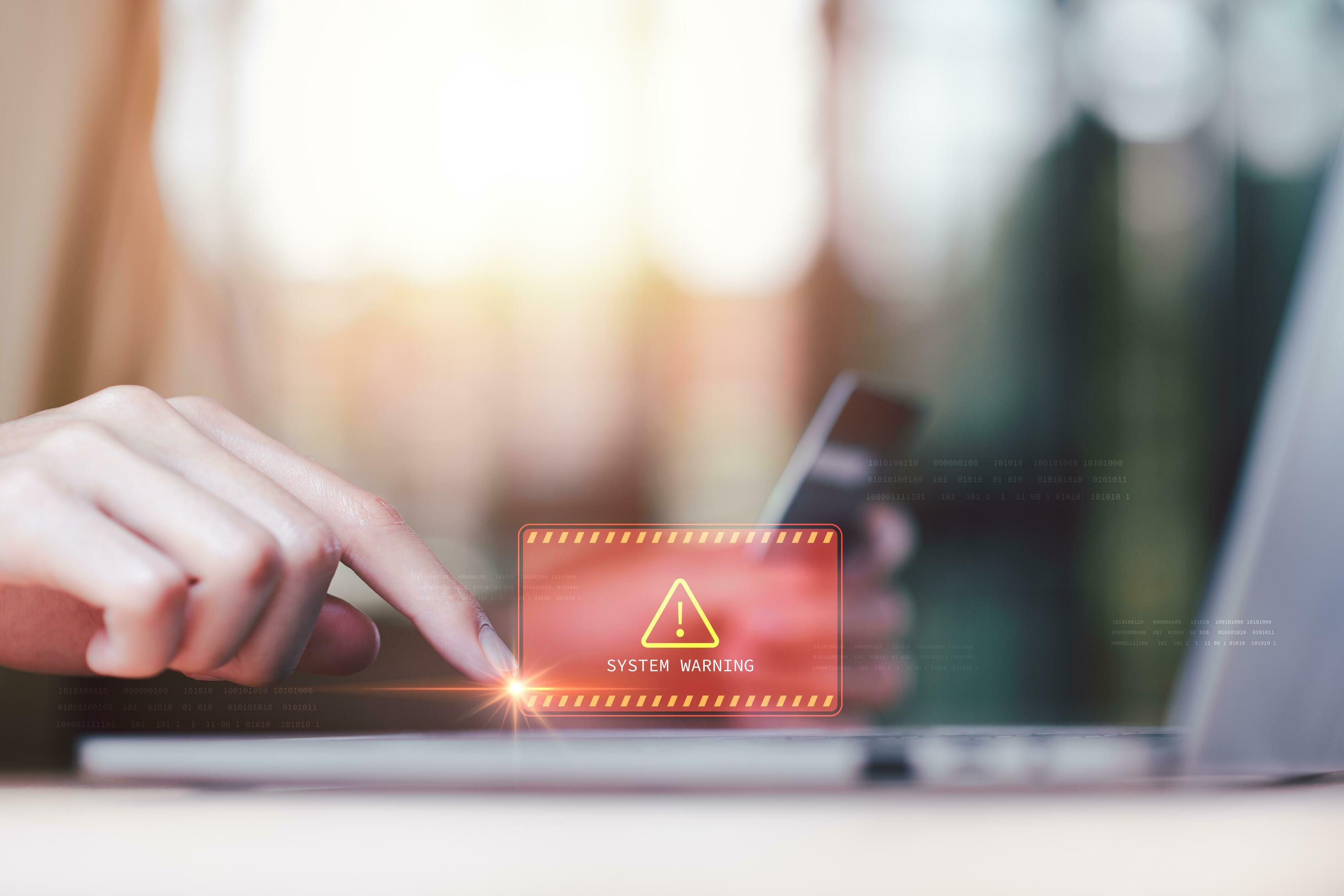 Programmer and virtual icons , exclamation mark ,alarm,computer virus ...