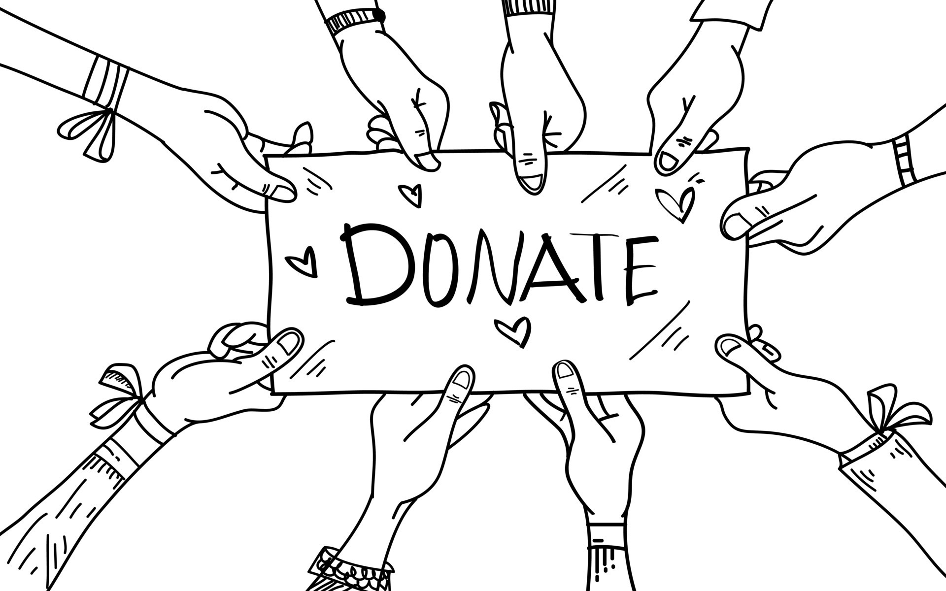 Donate hand drawn. Concept of charity and donation. people hands Give ... Donate hand drawn. Concept of charity and donation. people hands Give ...