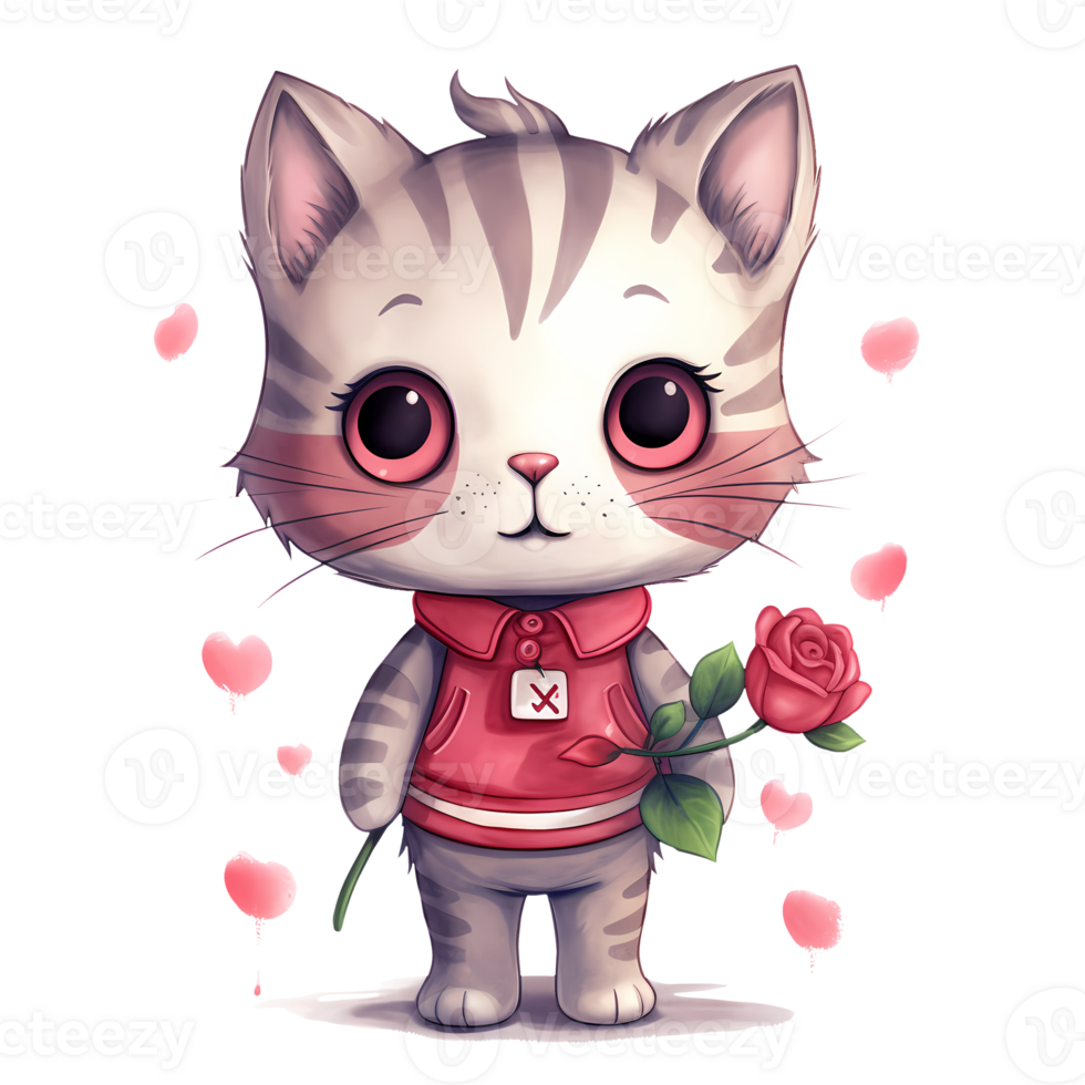 Watercolor Cute Kawaii Cat Valentine Clipart Illustration Ai Generative 33050680 Png