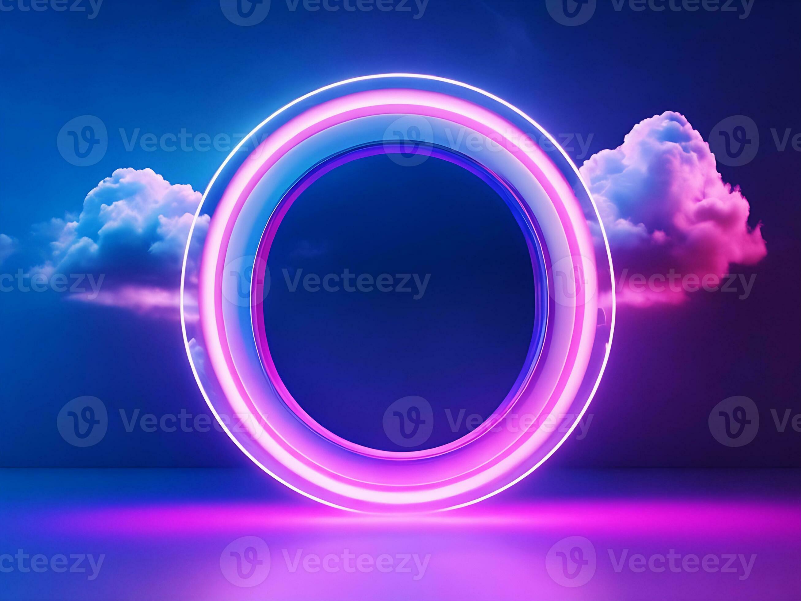 3d render, abstract minimal background, pink blue neon light round, Generative AI 33052922 Stock ...