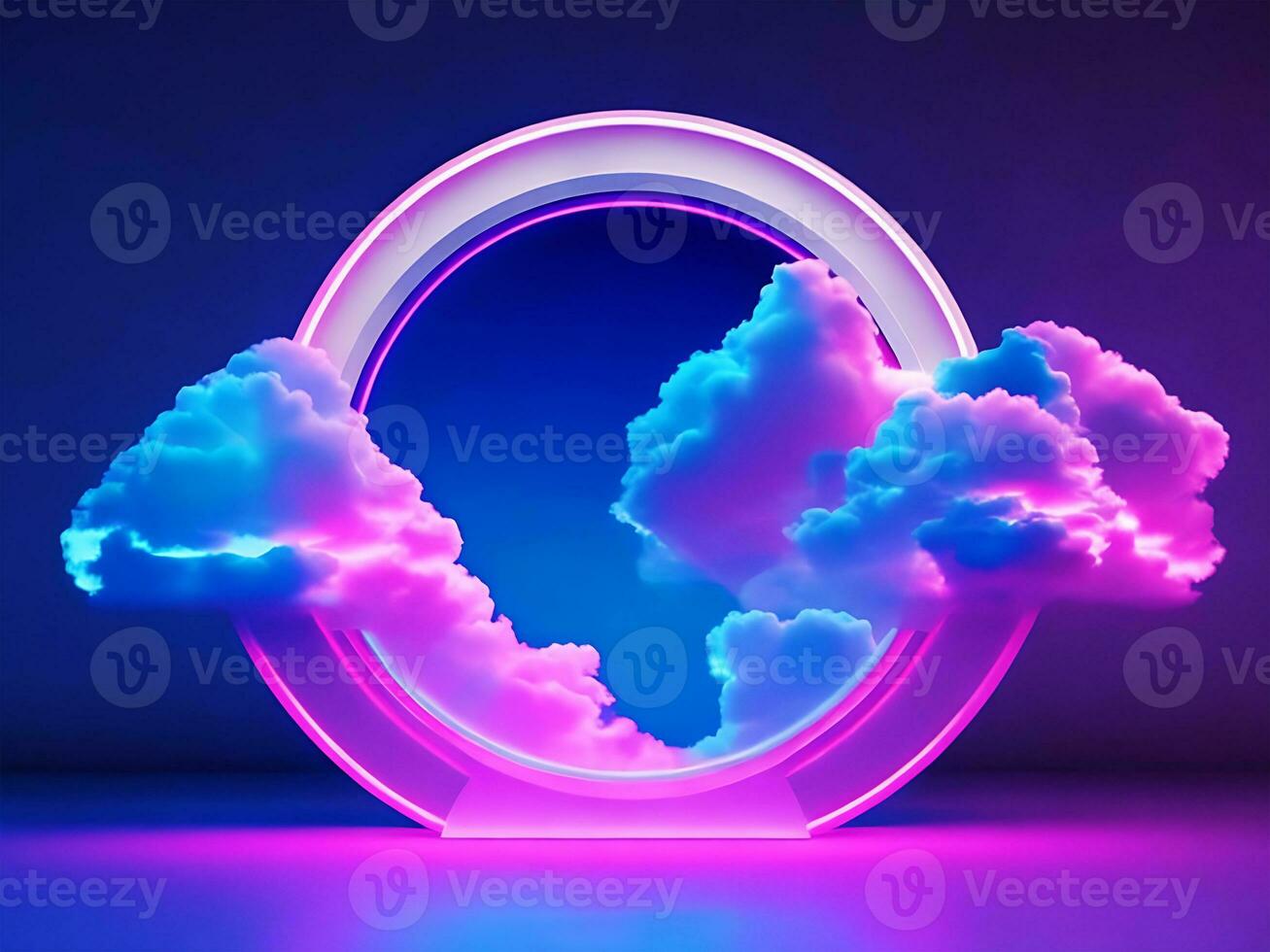 3d render, abstract minimal background, pink blue neon light round, Generative AI 33052923 Stock ...