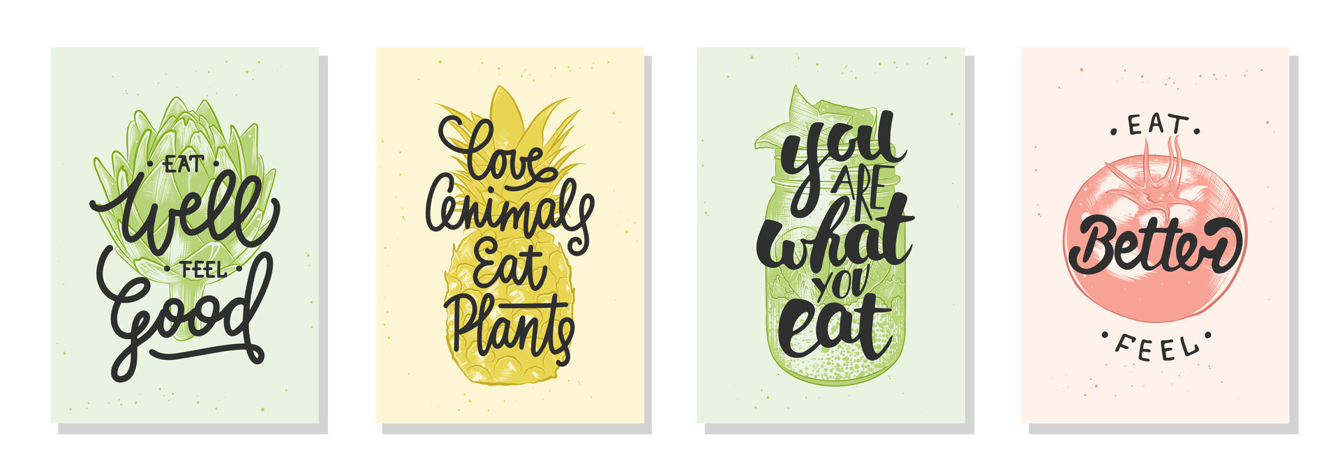 Set of 4 advertising and inspirational healthy food and eating ...