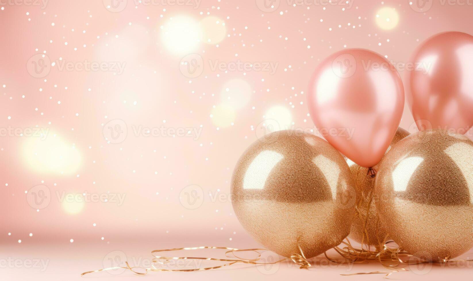 Shiny pink and golden glitter balloons on light pink soft pastel ...