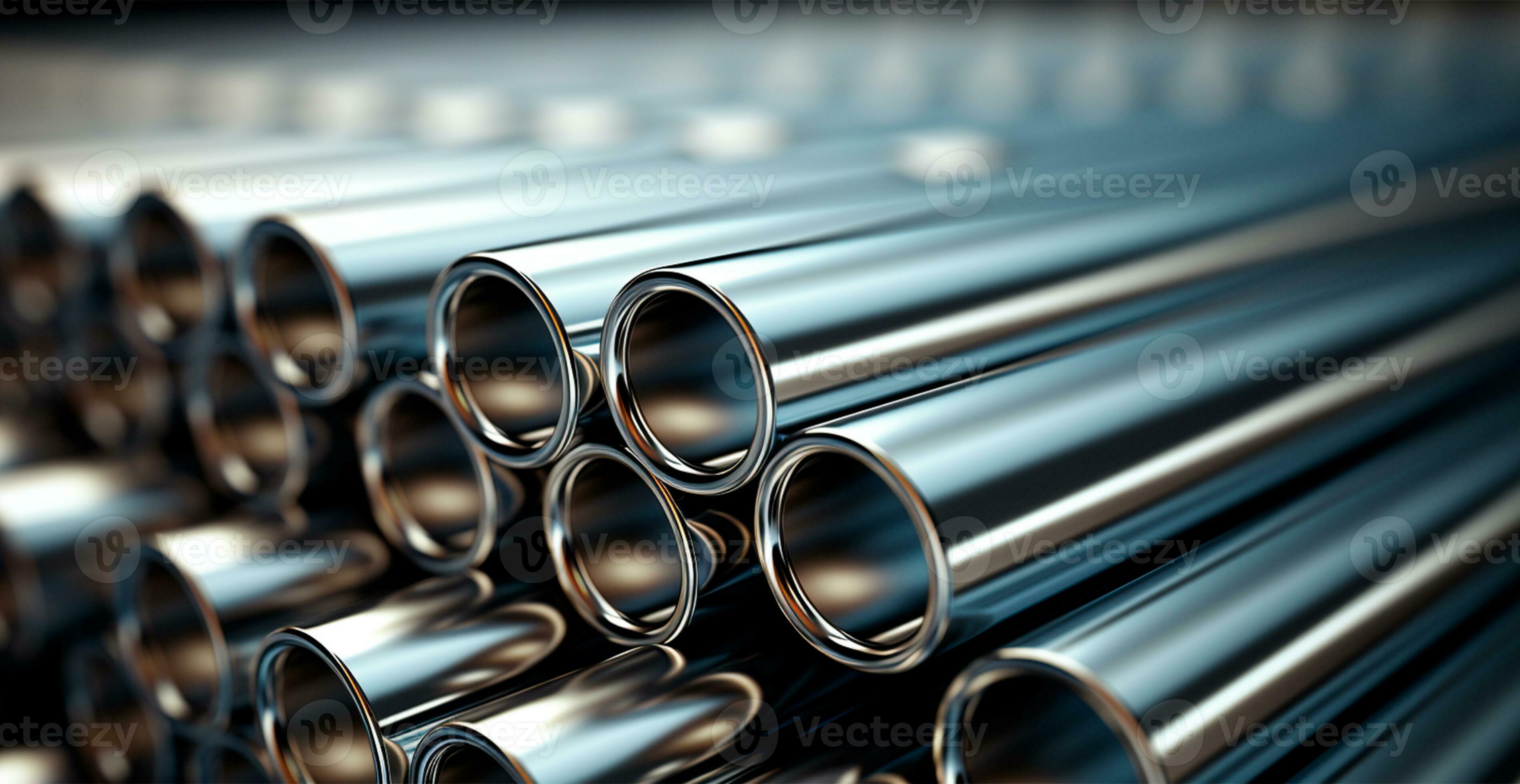 High quality galvanized steel pipe or aluminum and chrome stainless steel pipes in stack - AI ...