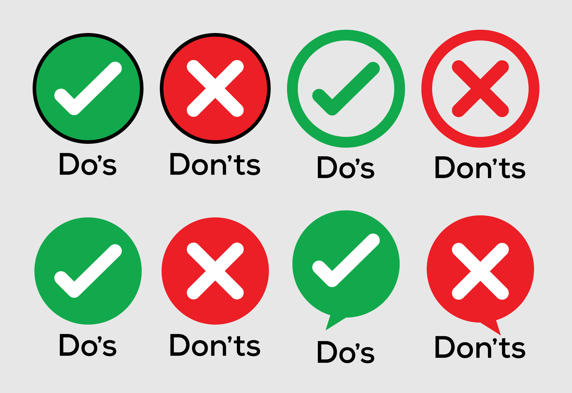 Dos and Donts vector icons, wrong and right icons, true and false, good ... Dos and Donts vector icons, wrong and right icons, true and false, good ...