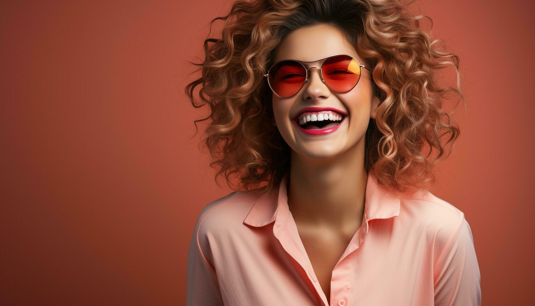 Smiling Beauty Young Woman Sunglasses Curly Hair Fashion Elegance