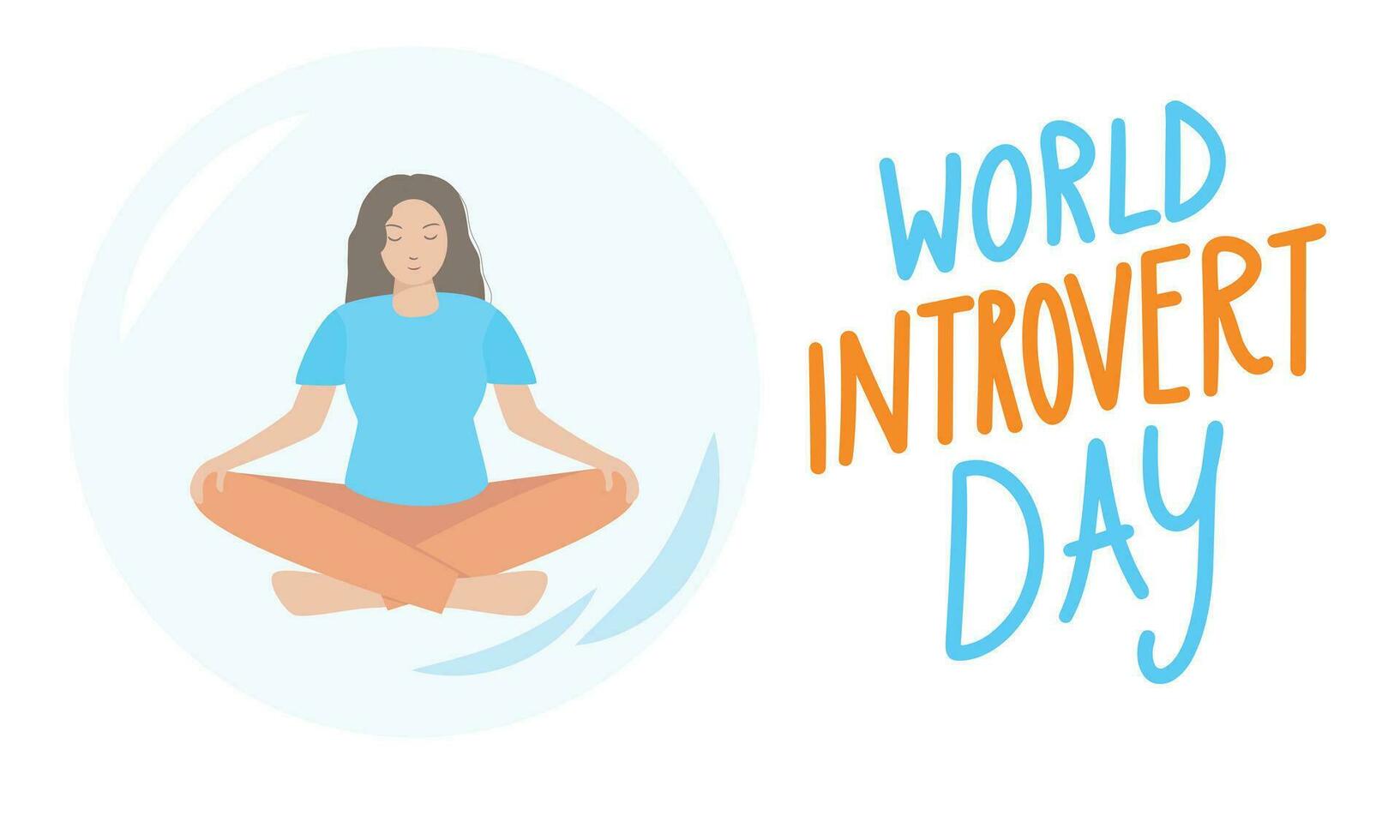 Concept banner world introvert day, January 2. Woman is sitting in a ...