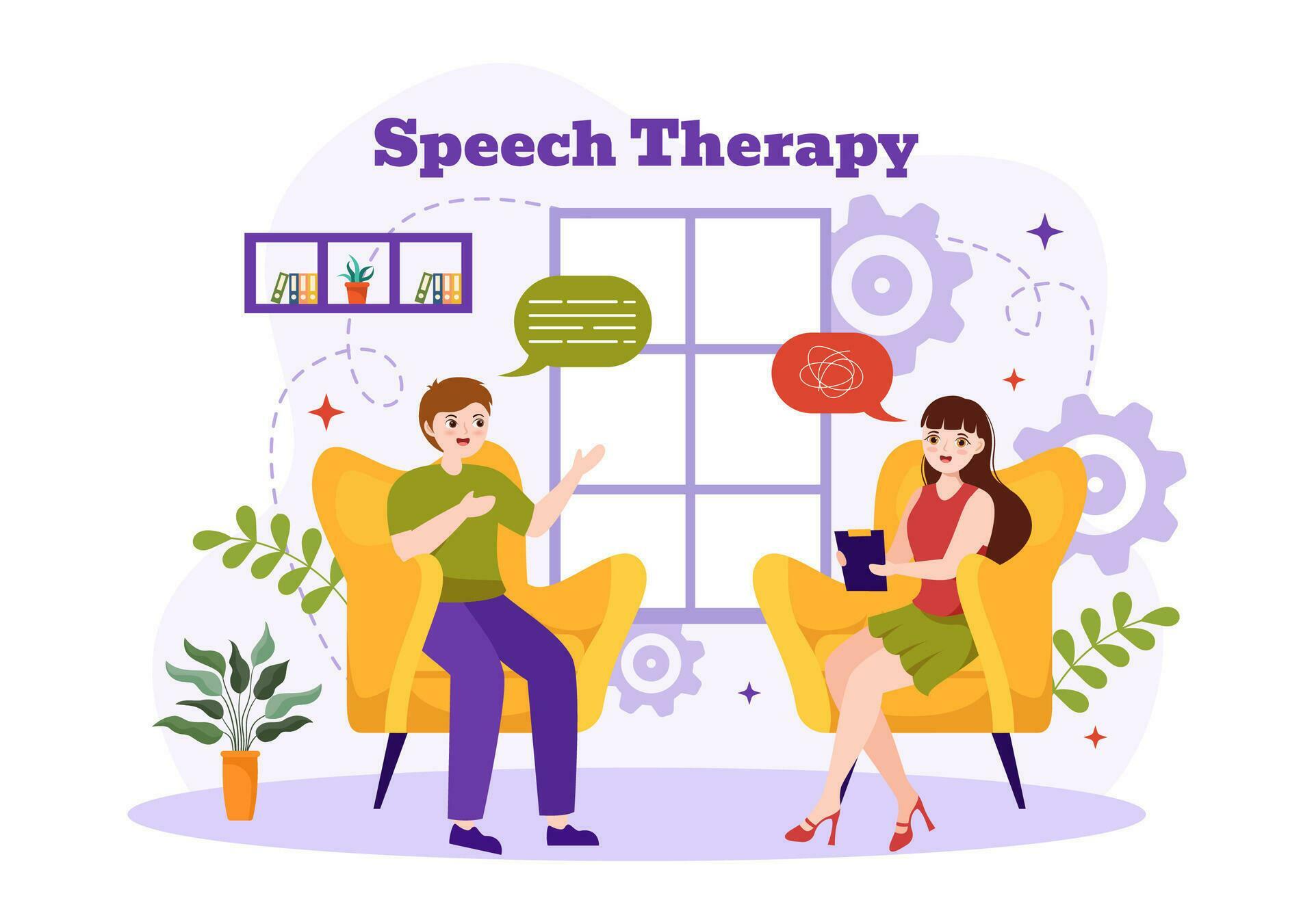 Speech Therapy Vector Illustration with Kids Training Basic Language ...