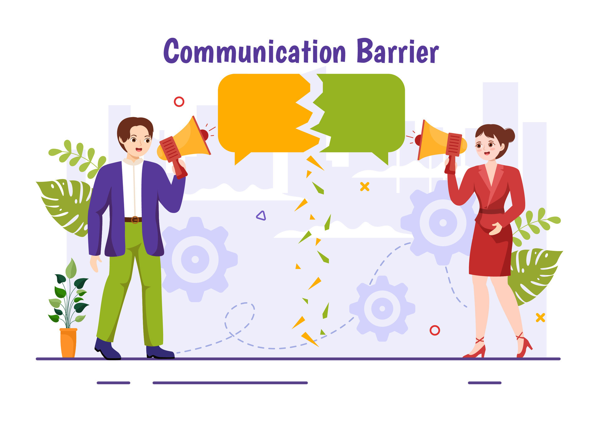 Communication Barrier Vector Illustration With Bad Communications Disagreements And Problems To