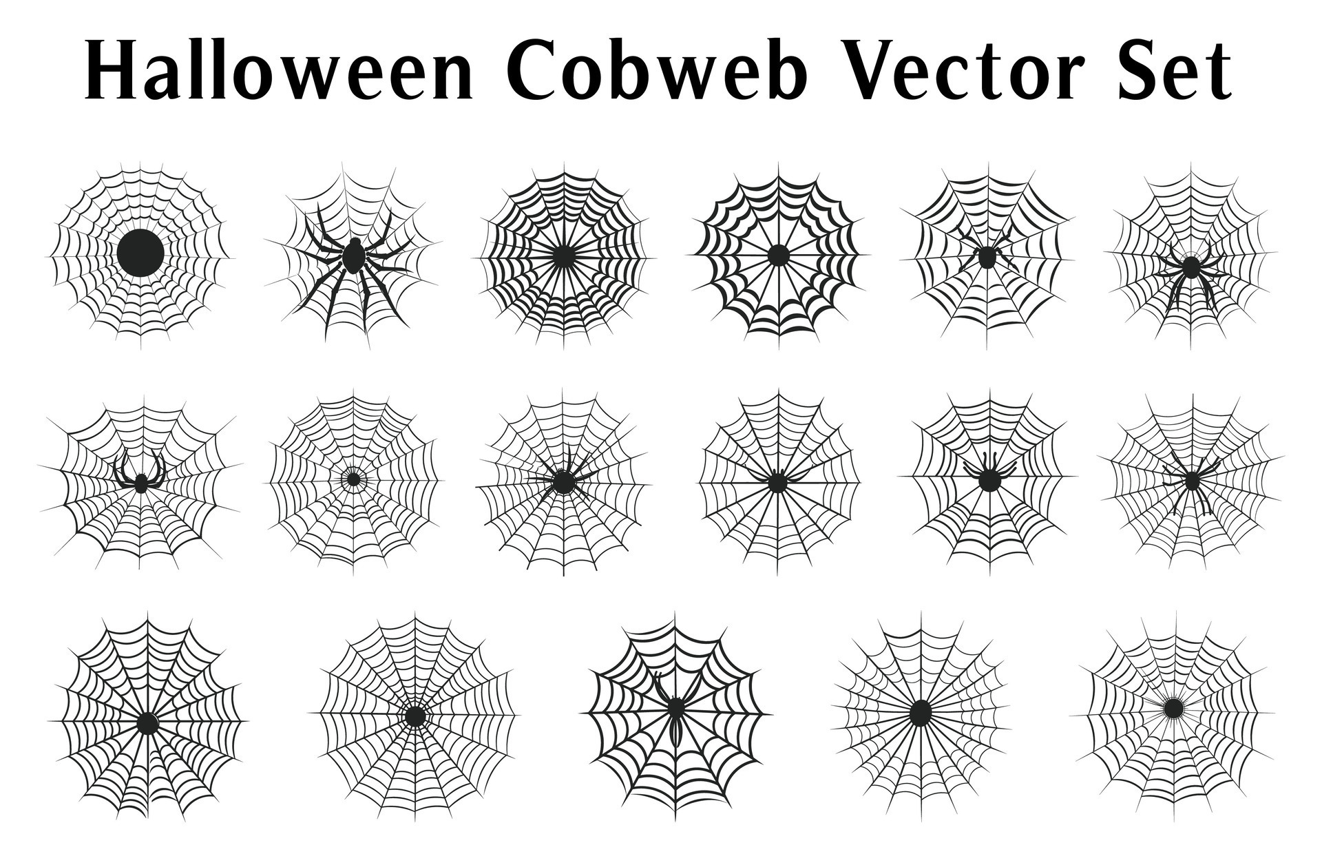 Spooky Halloween cobwebs Vector Bundle, Spider web set isolated on a ...