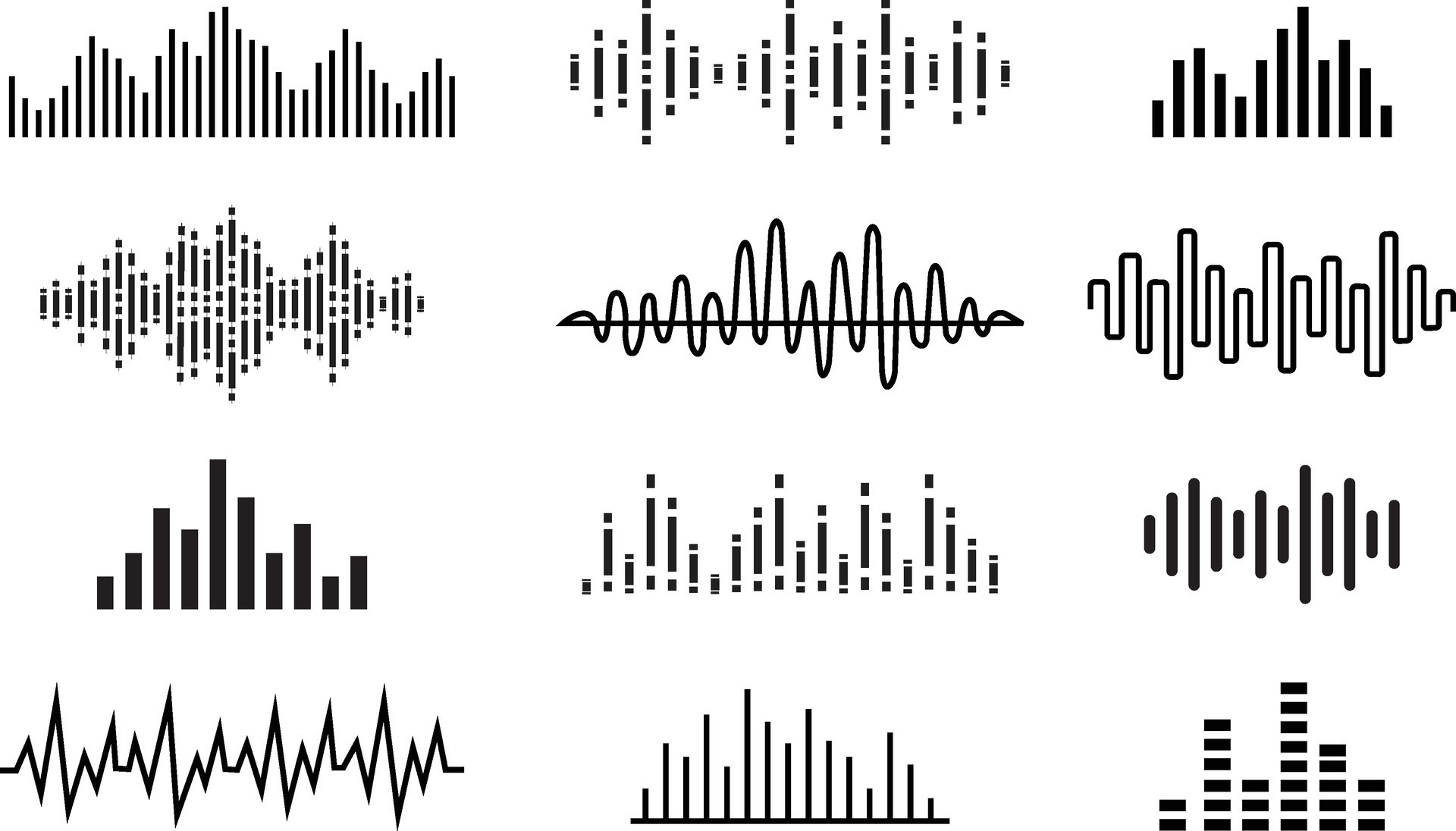 Set Of Radio Wave Icons Monochrome Simple Sound Wave Isolated On Equalizer Audio Waves Radio
